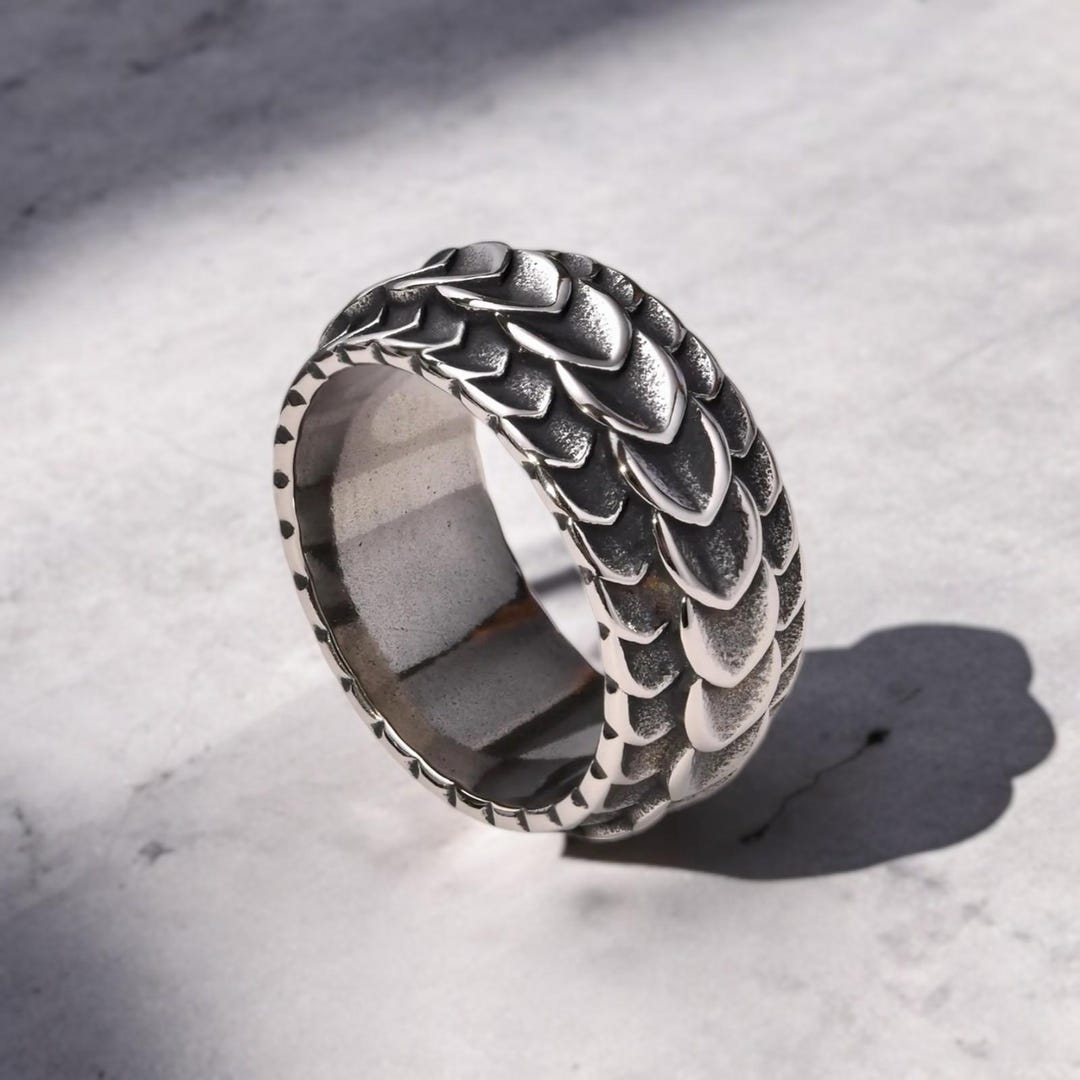 Stainless Steel Dragon Scale Ring | Silver Spinner Ring | Dragon Animal Ring | Anti Stress ...