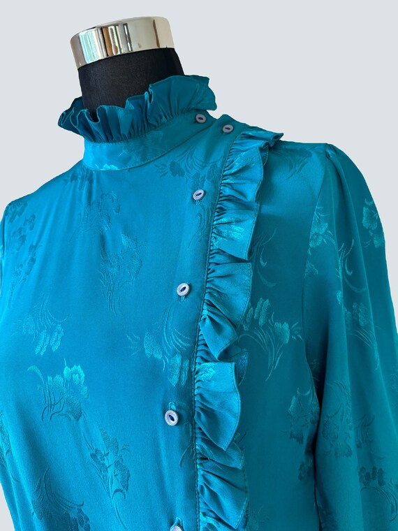 Vintage ruffle teal blouse approx size 8 - Gem