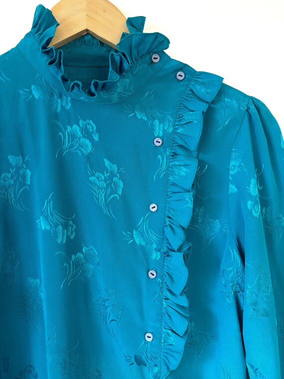 Vintage ruffle teal blouse approx size 8 - Gem