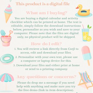 Printable Summer Calendar Poster and Summer Checklist, Summer Schedule ...