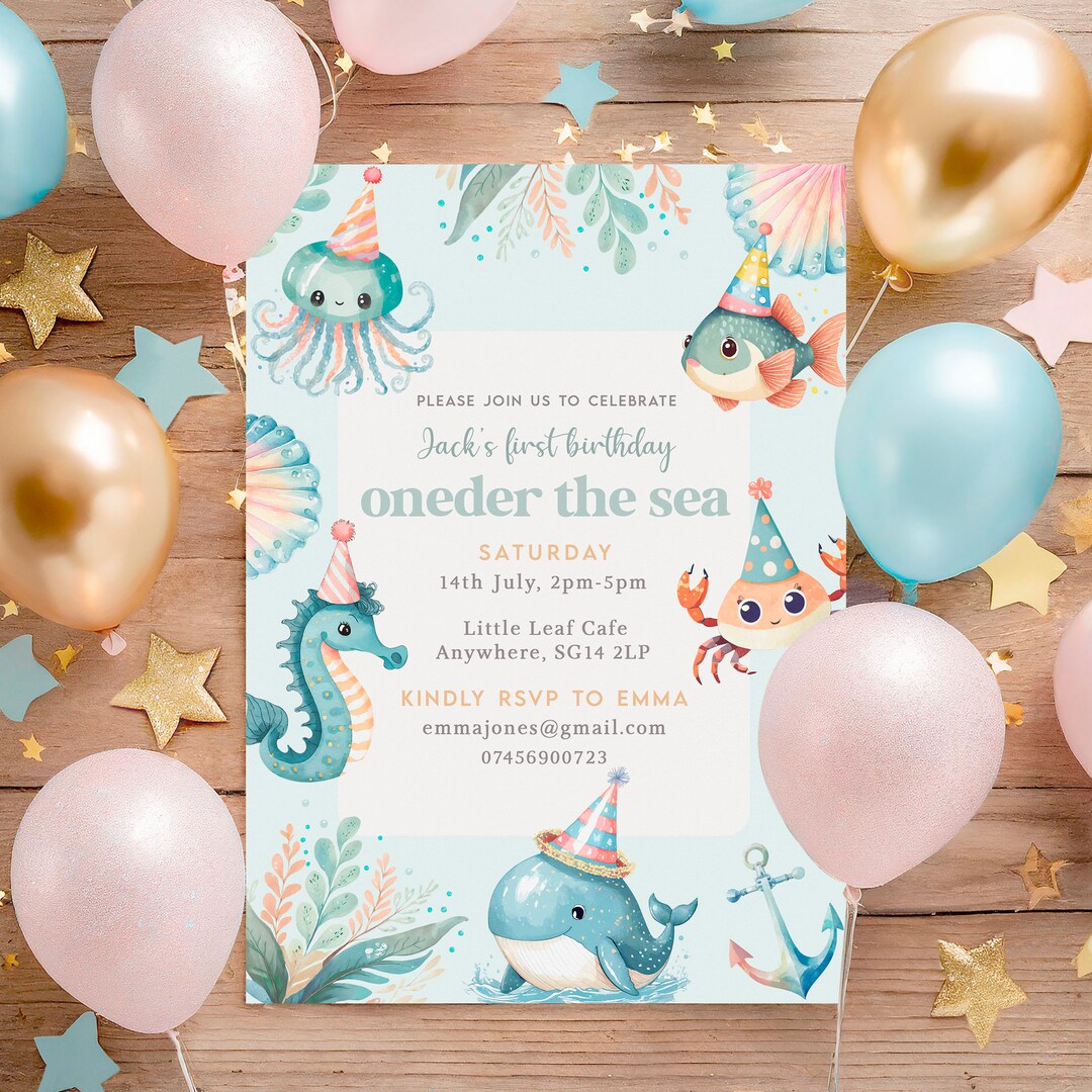 Editable Oneder the Sea Birthday Invitation, Under the Sea Party, First ...