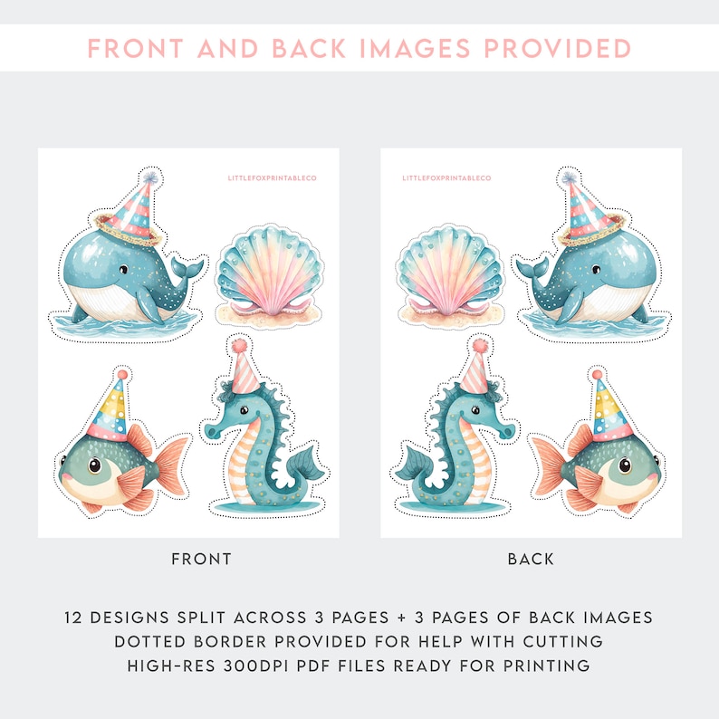 Printable Ocean Animal Cake Toppers, Oneder the Sea Centerpieces, Under ...