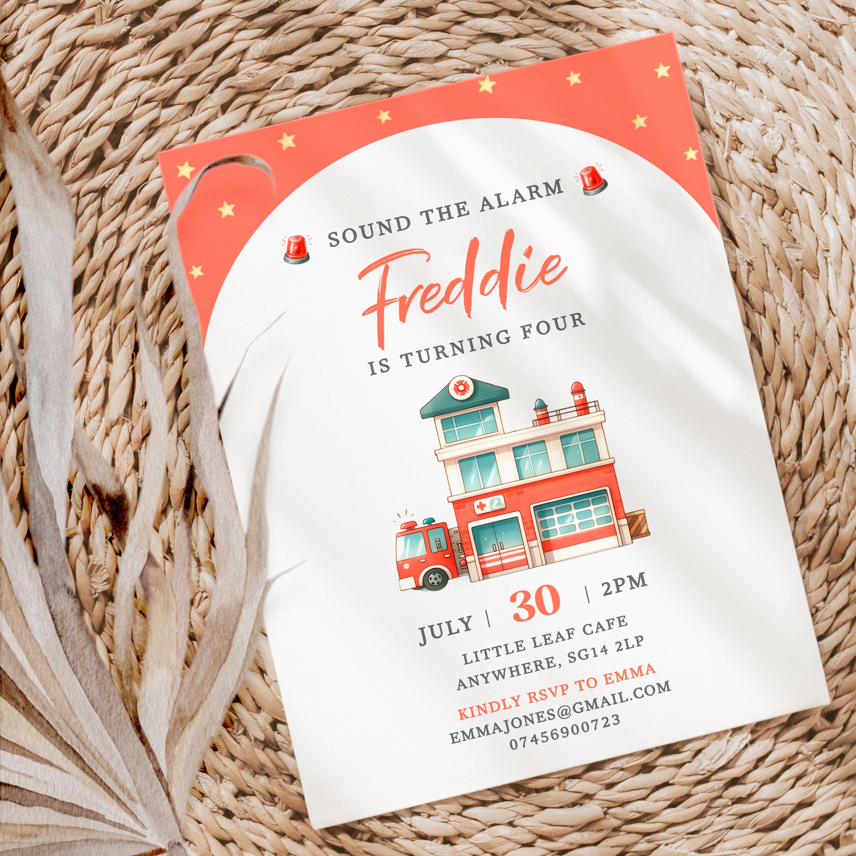Editable Fire Engine Invitation, Transportation Invite, Cute Fire ...