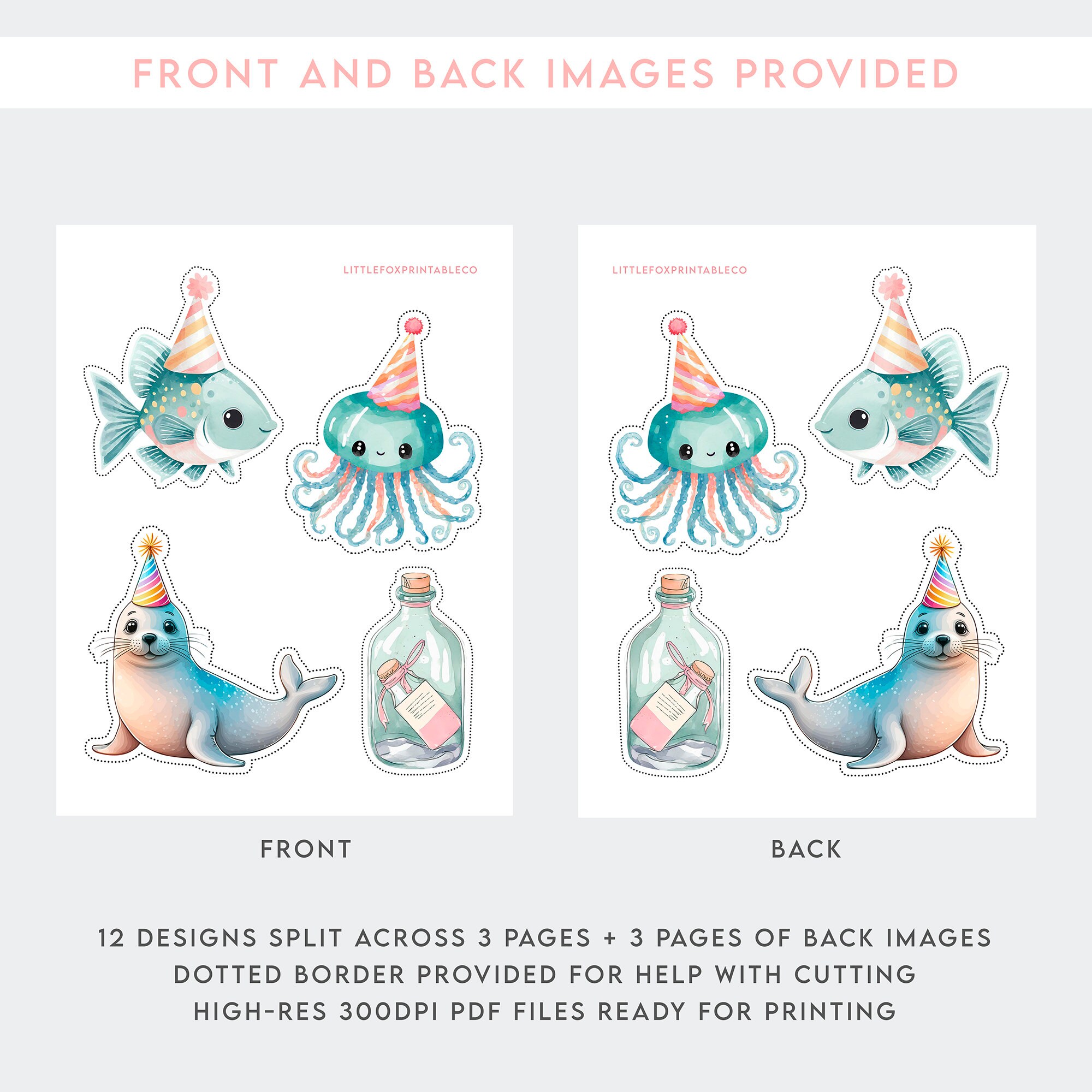 Printable Ocean Animal Cake Toppers, Oneder the Sea Centerpieces, Under ...
