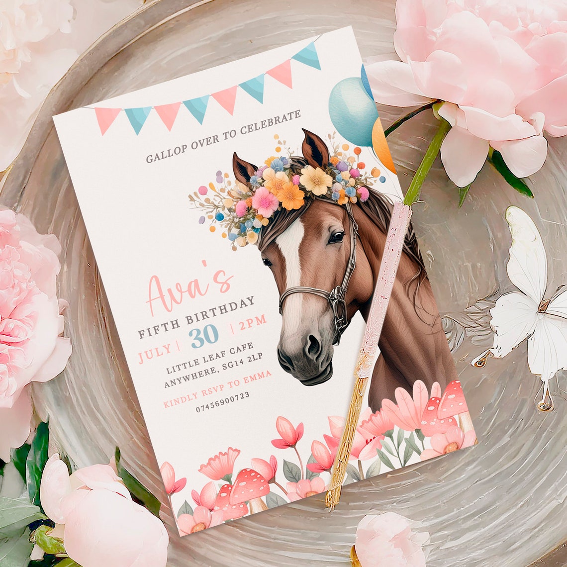 Editable Horse Birthday Invitation, Saddle Up, Gallop Over, Baby Girl ...