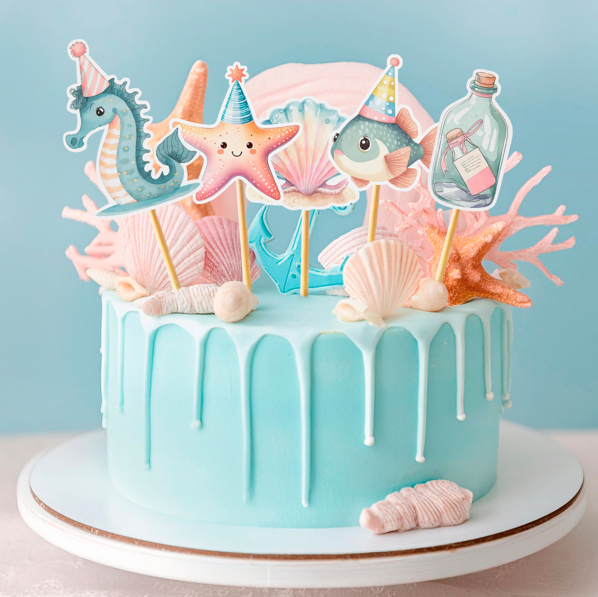 Printable Ocean Animal Cake Toppers, Oneder the Sea Centerpieces, Under ...