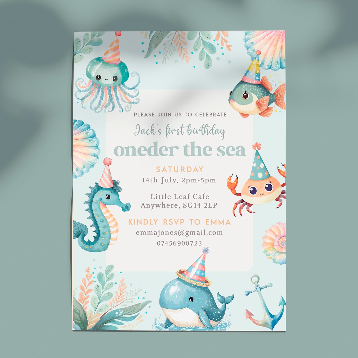 Editable Oneder the Sea Birthday Invitation, Under the Sea Party, First ...
