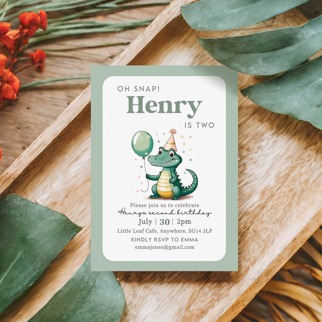 Editable Crocodile Birthday Invitation, Boys Party Invite, Cute Baby ...