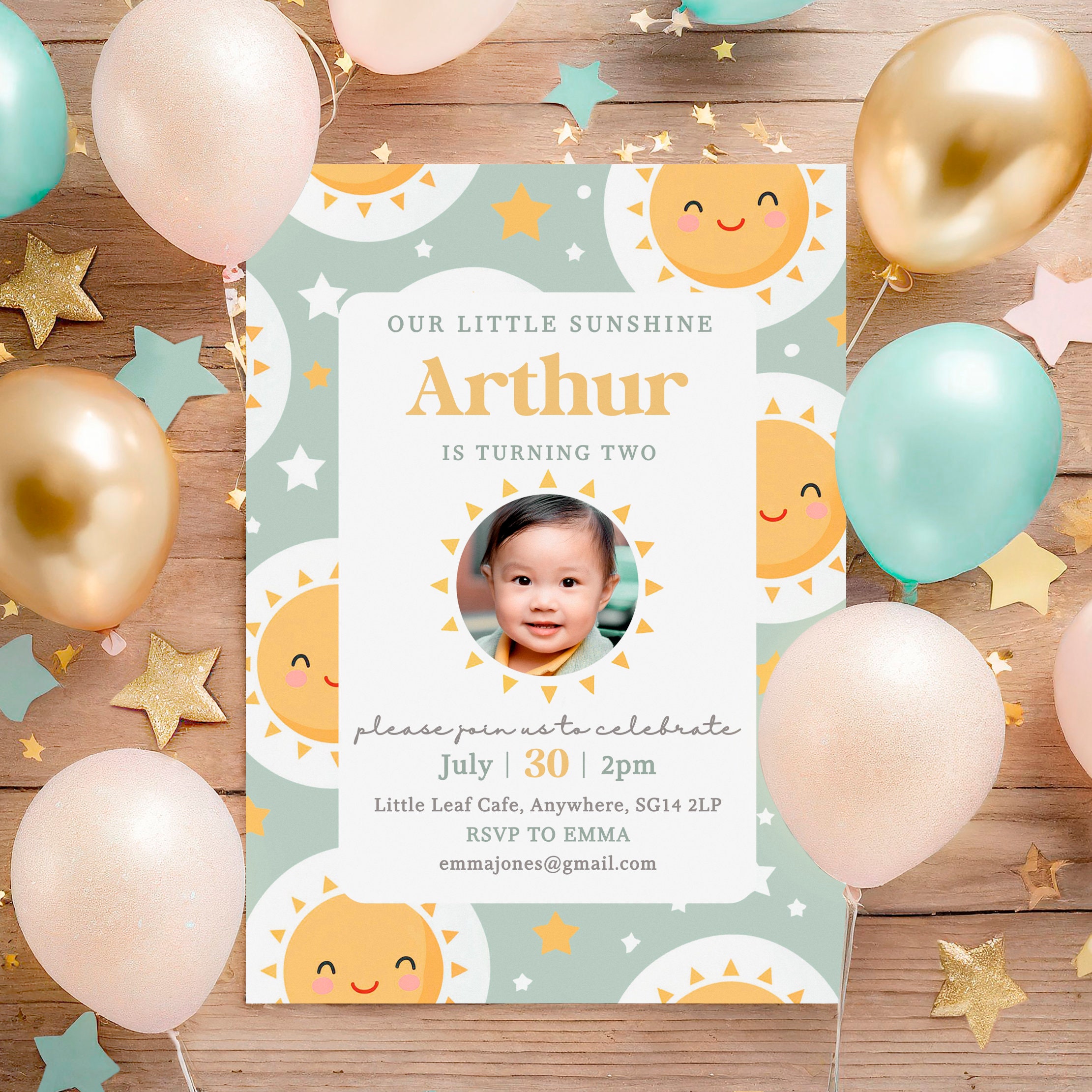 Editable Sunshine Birthday Invitation, Our Little Sunshine Birthday ...