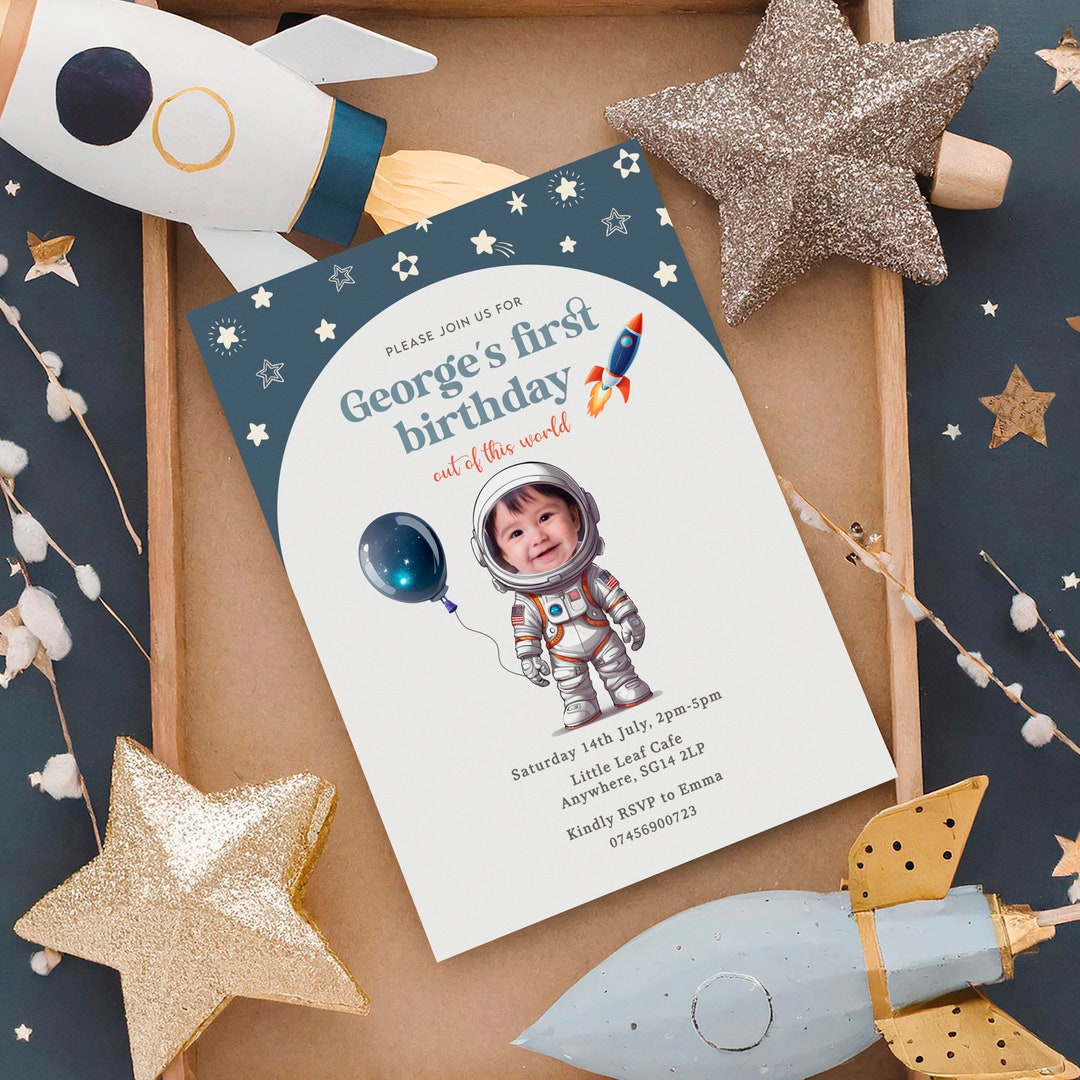 Editable Space Birthday Invitation, Outer Space, Rocket, Astronaut ...