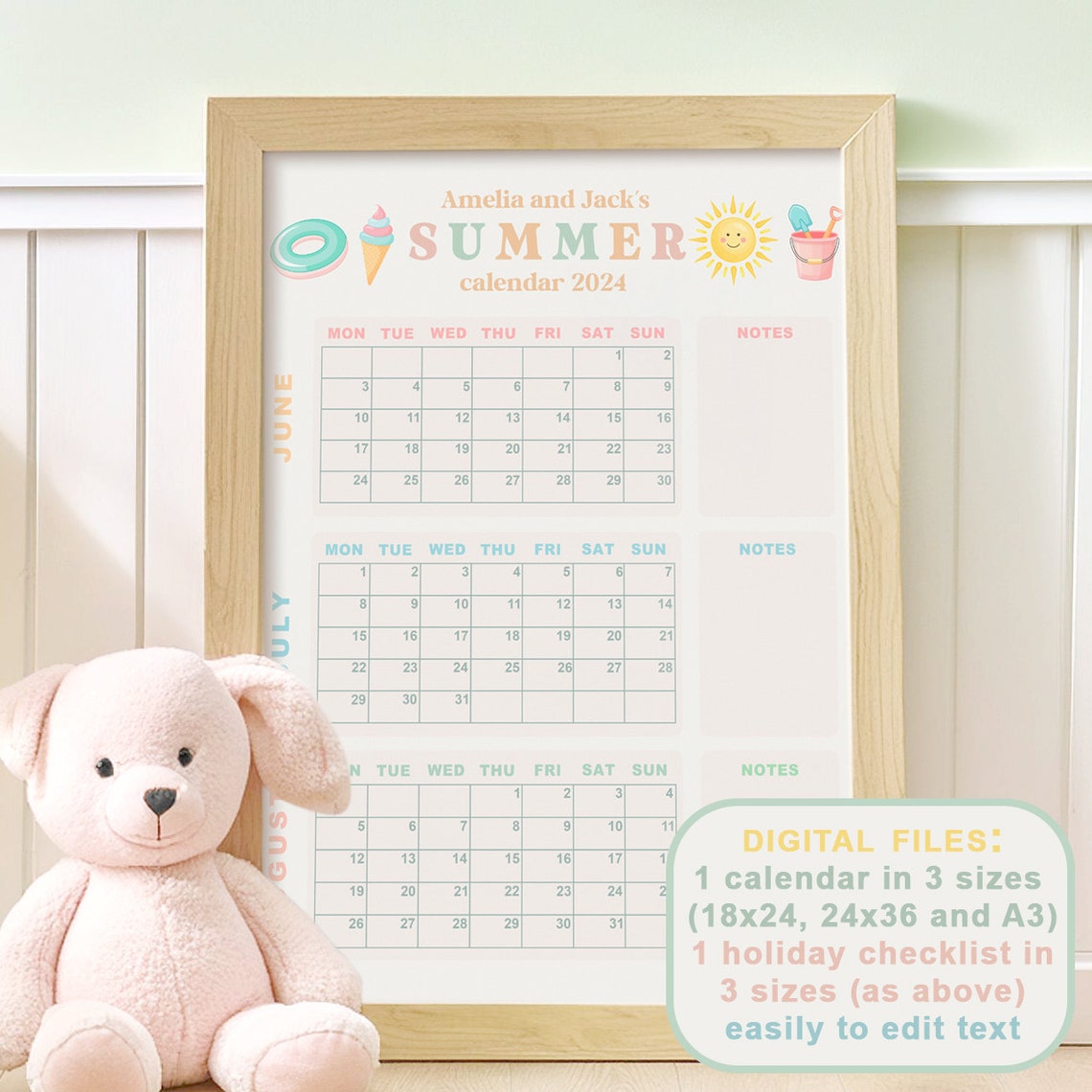 Printable Summer Calendar Poster and Summer Checklist, Summer Schedule ...