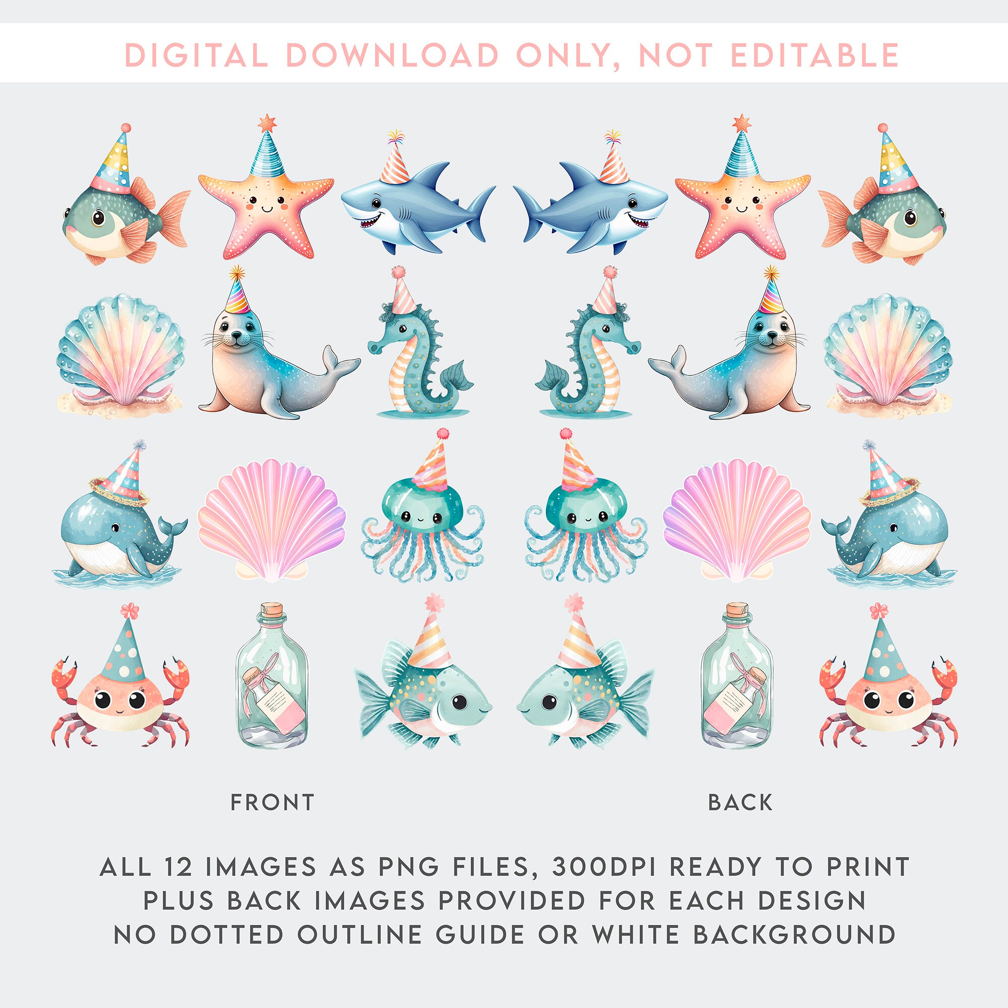 Printable Ocean Animal Cake Toppers, Oneder the Sea Centerpieces, Under ...