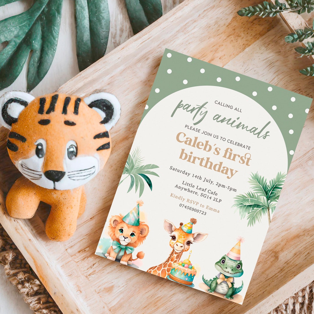 Editable Party Animals Birthday Invitation, Wild Safari Animal ...