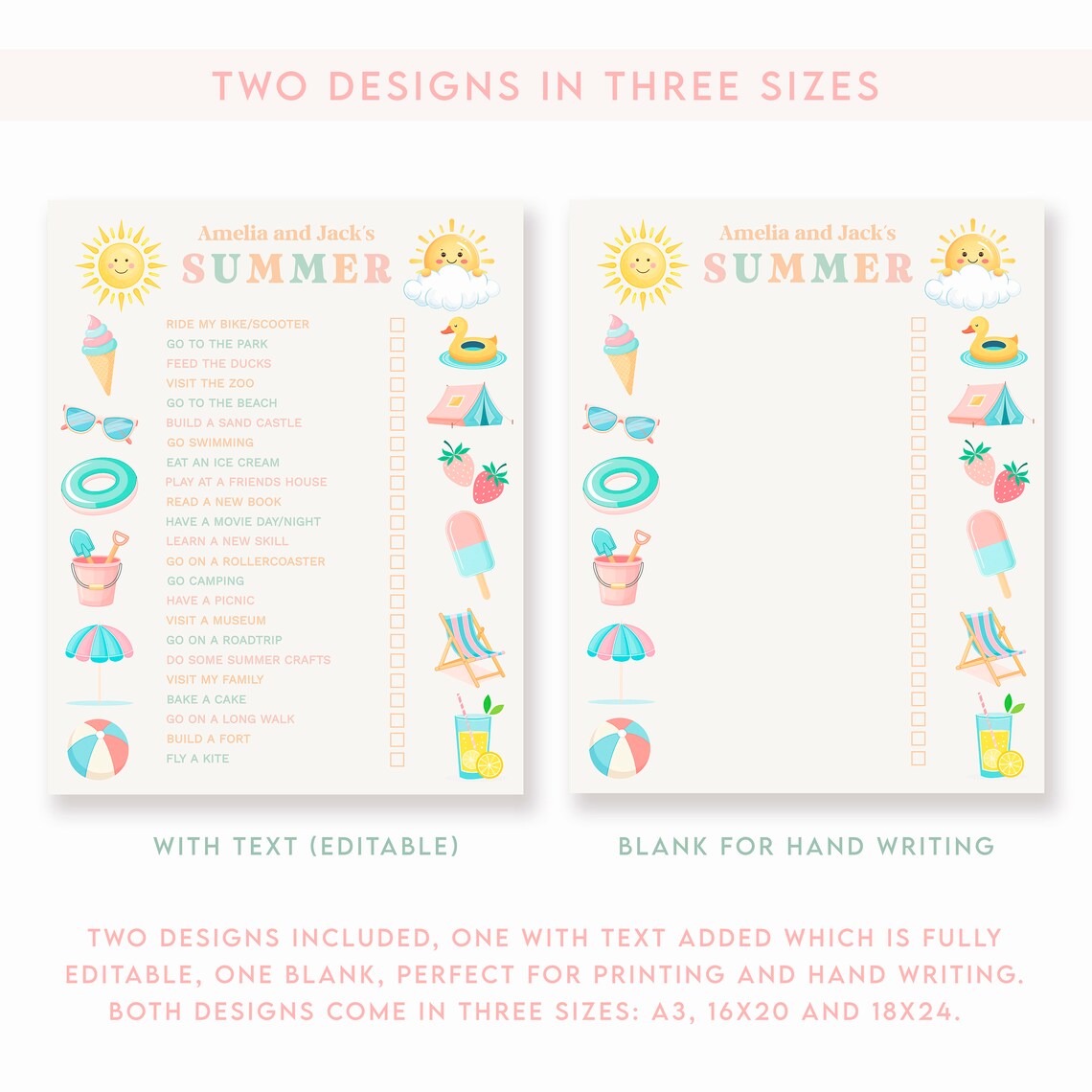 Editable Summer Bucket List Printable, Summer Break Bucket List ...