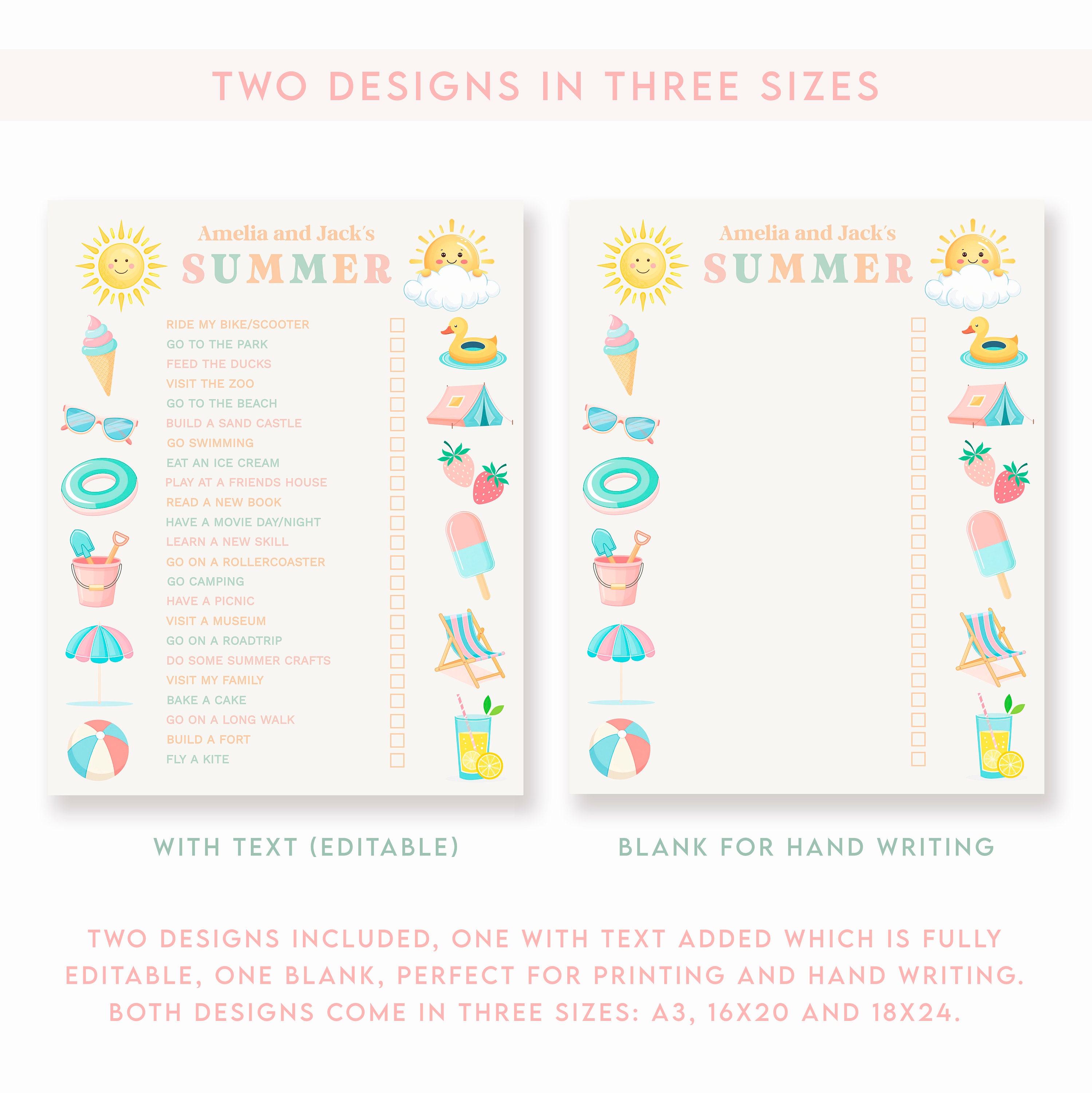 Editable Summer Bucket List Printable, Summer Break Bucket List ...