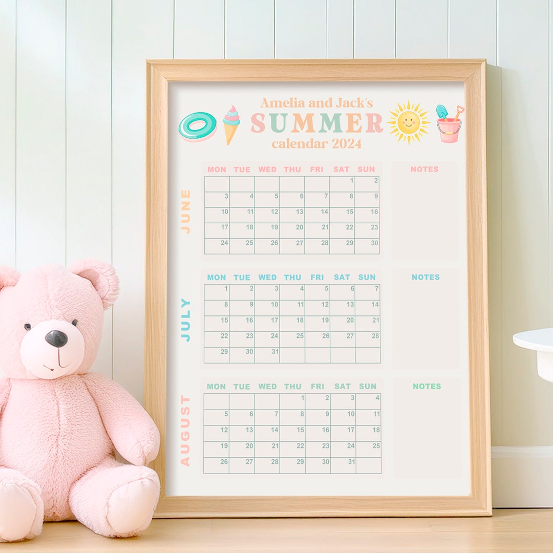 Printable Summer Calendar Poster and Summer Checklist, Summer Schedule ...