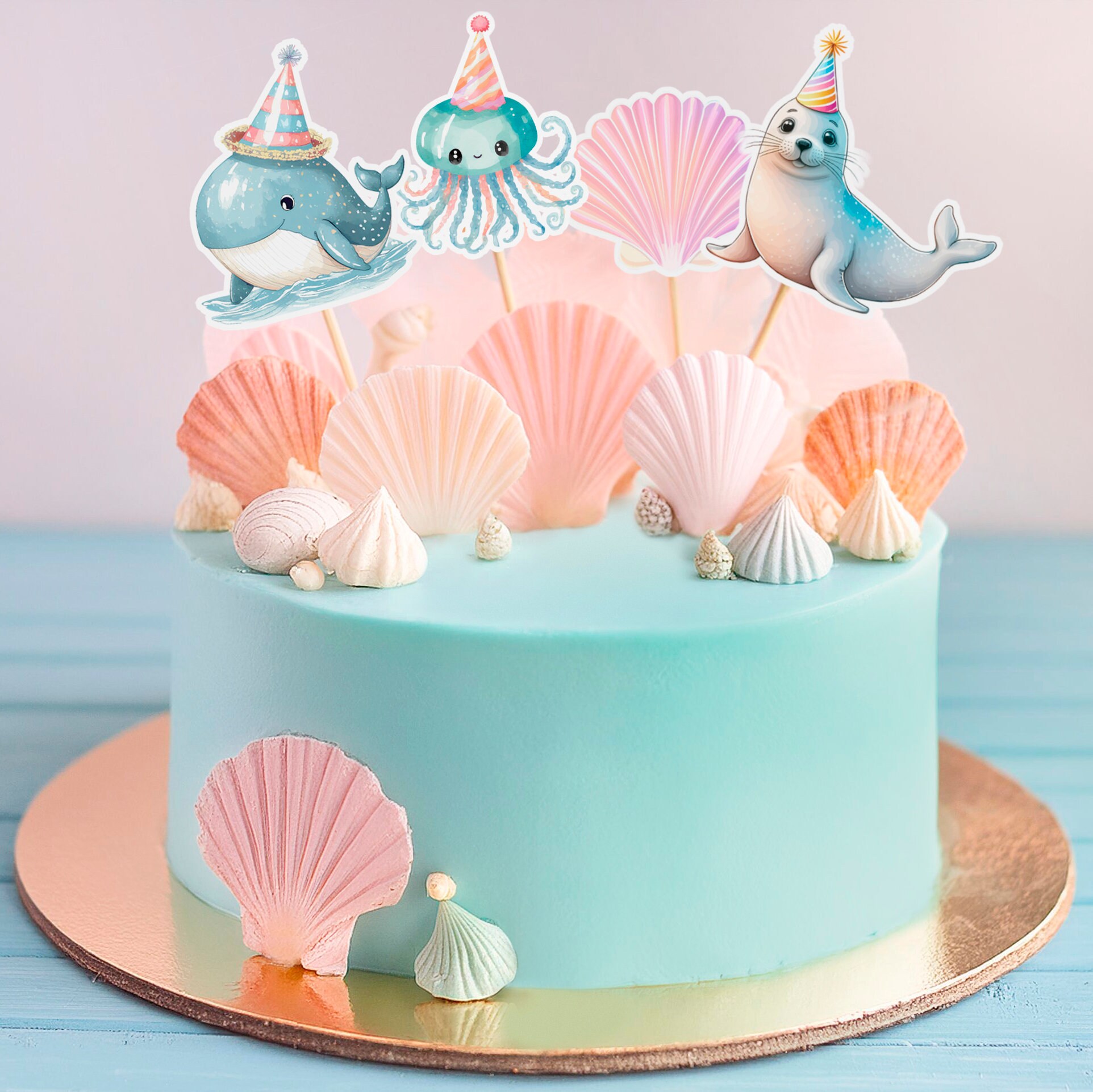 Printable Ocean Animal Cake Toppers, Oneder the Sea Centerpieces, Under ...