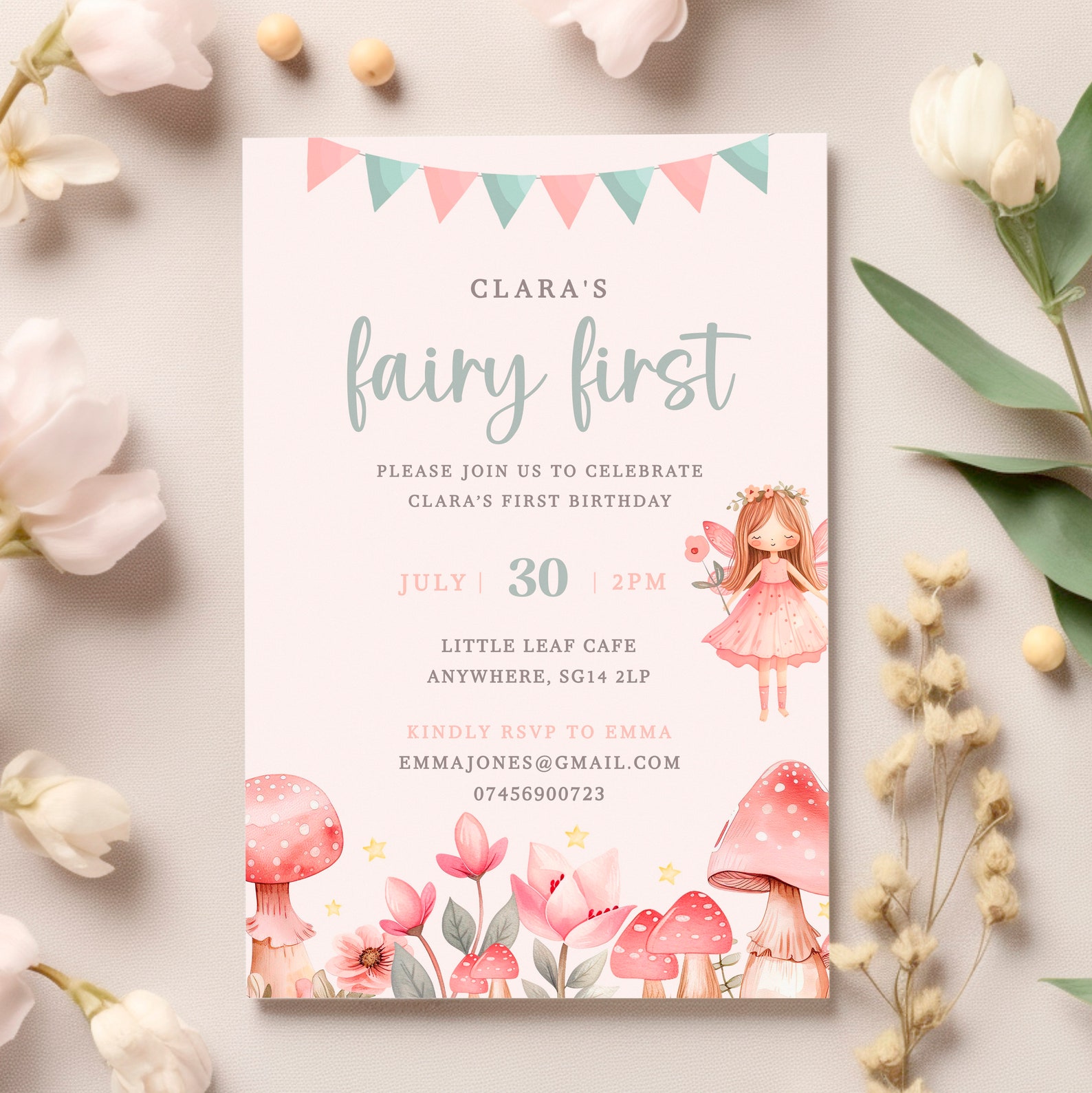 Editable Fairy Invitation, Enchanted Birthday Invite, Baby Girl ...