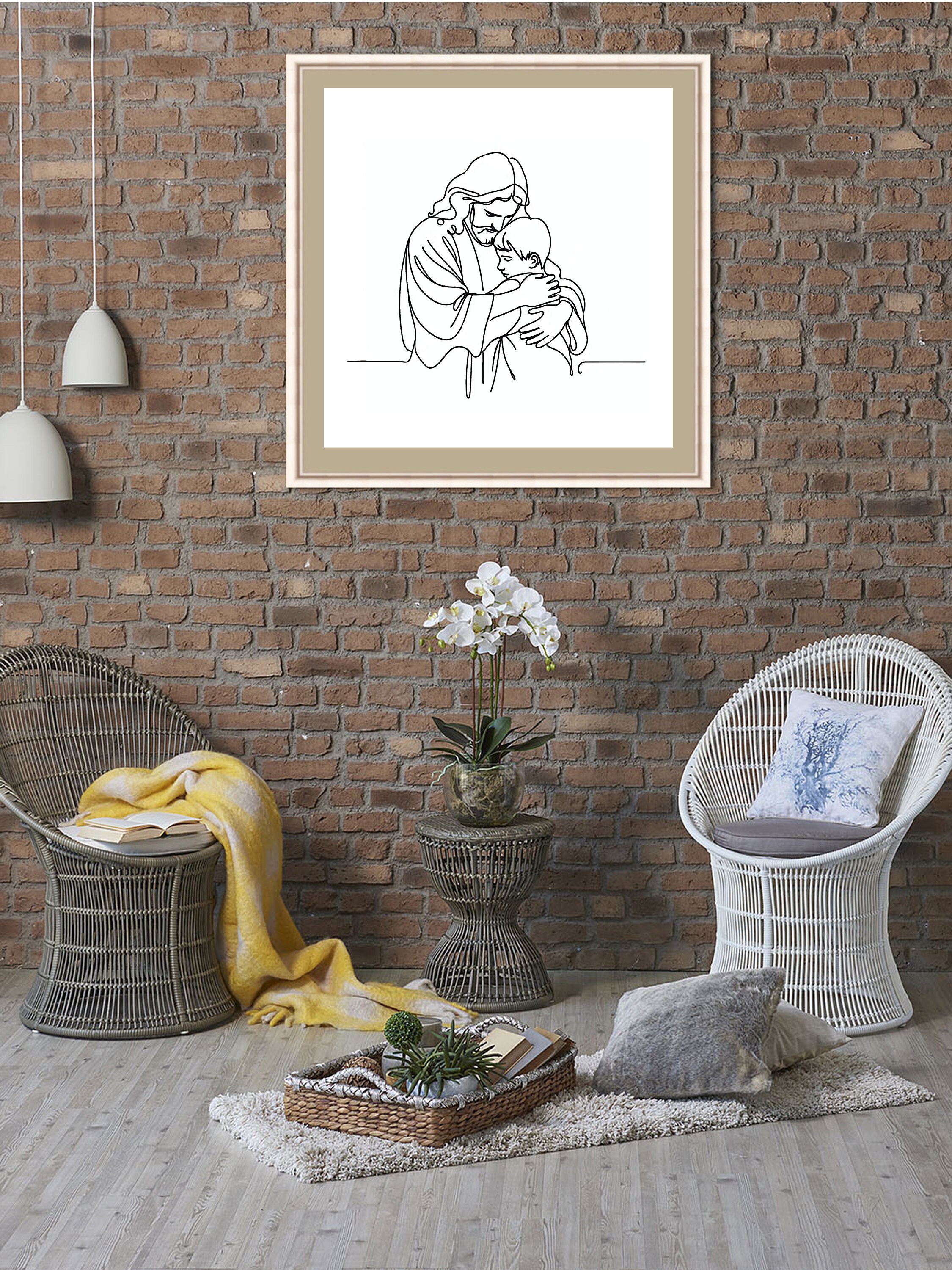 Jesus and Boy Art, Christian Picture, Lds Baptism Gift Boy, One Line ...