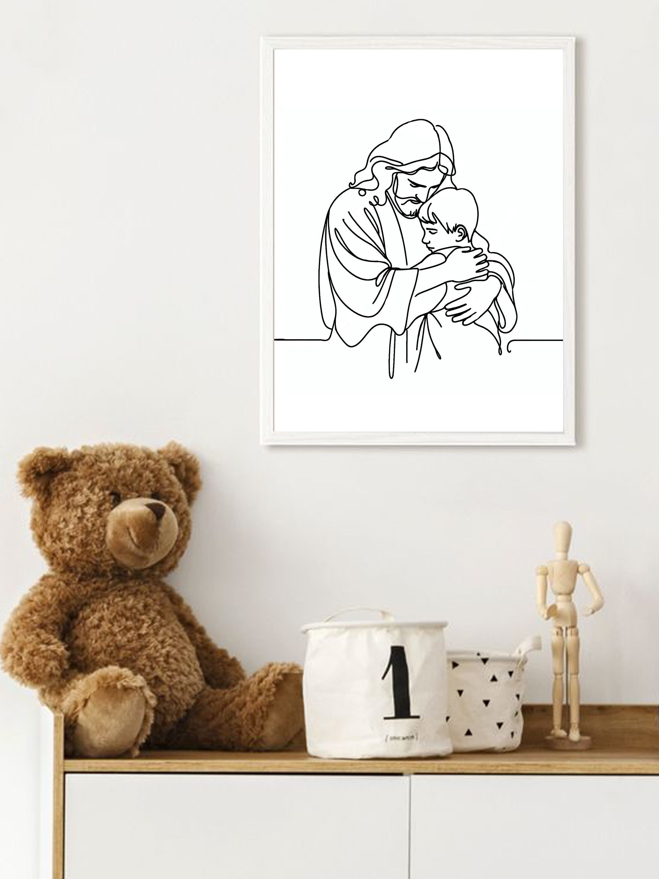 Jesus and Boy Art, Christian Picture, Lds Baptism Gift Boy, One Line ...