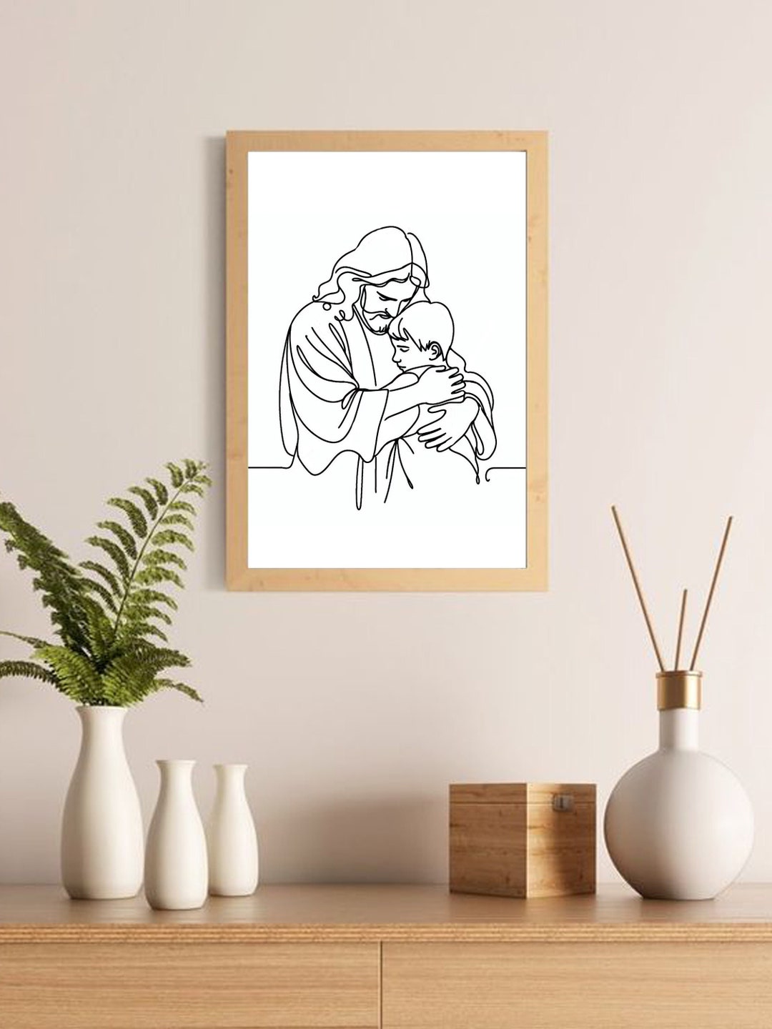 Jesus and Boy Art, Christian Picture, Lds Baptism Gift Boy, One Line ...