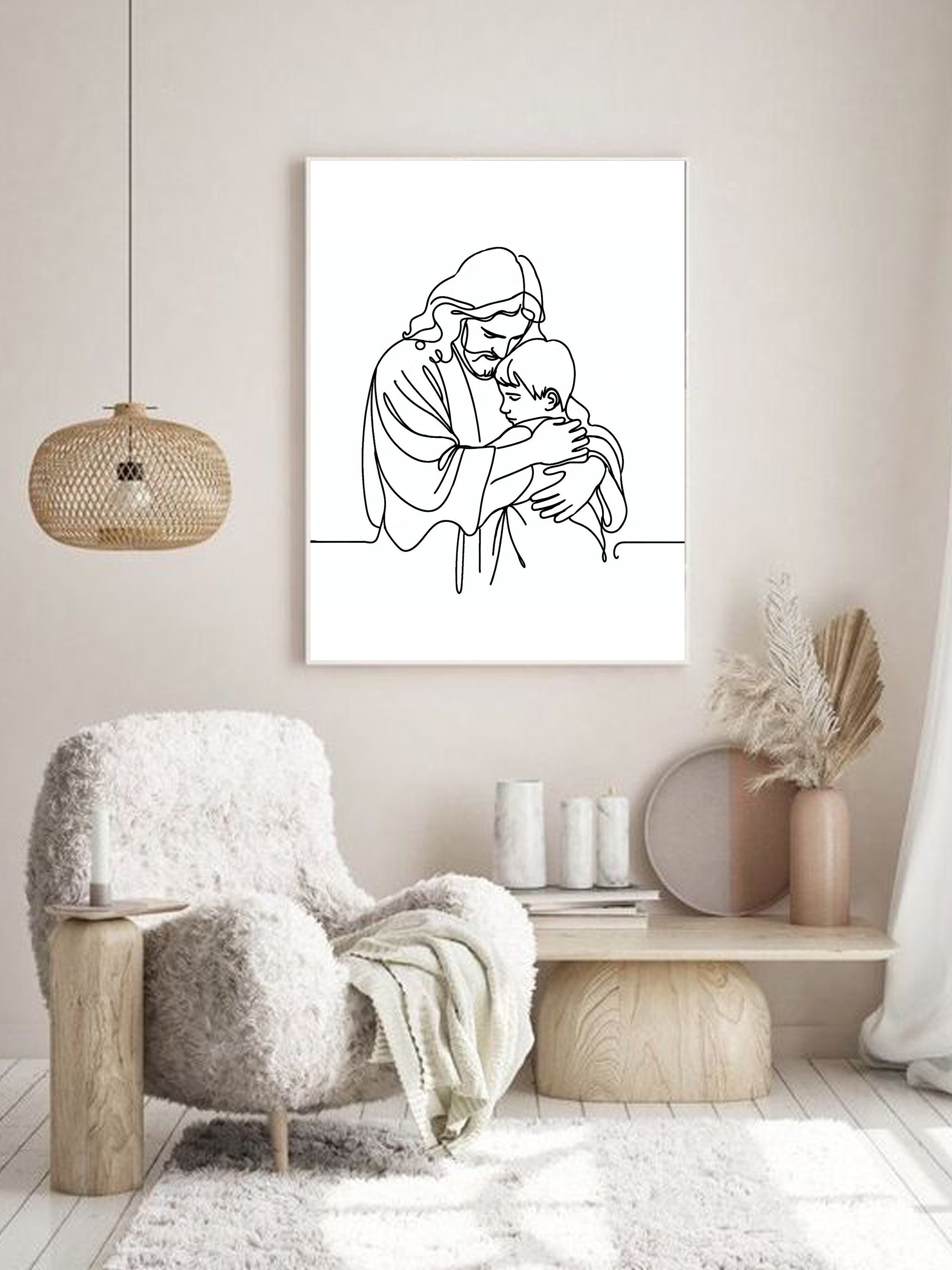 Jesus and Boy Art, Christian Picture, Lds Baptism Gift Boy, One Line ...