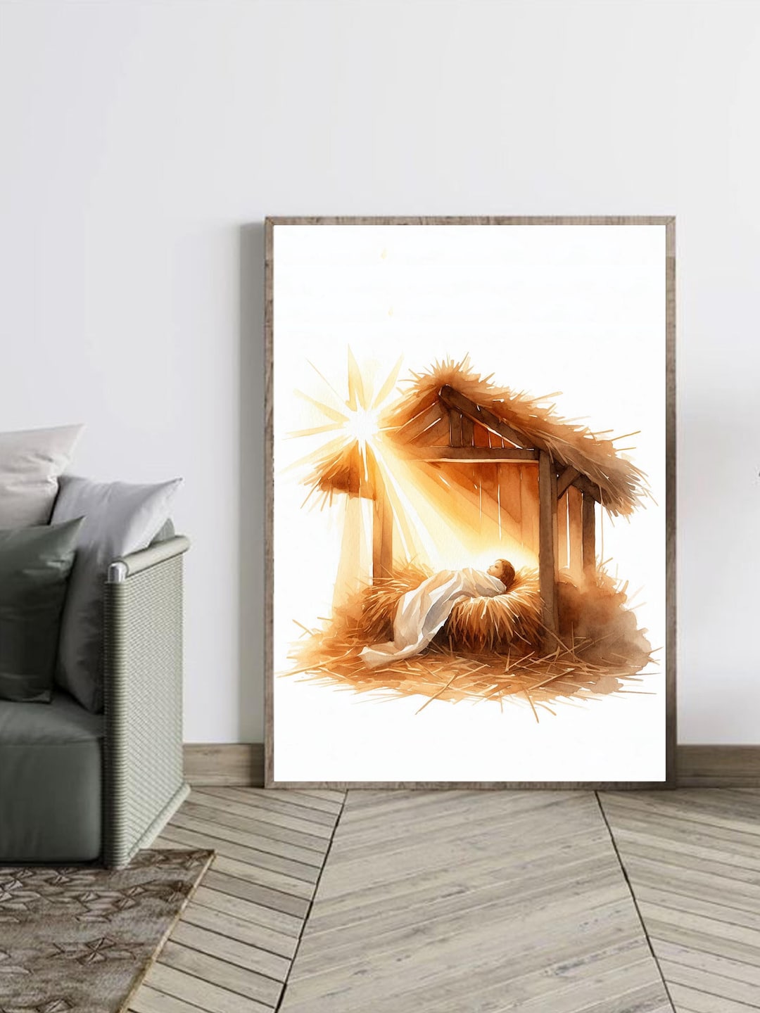 Birth of Jesus, Baby Jesus Art Print, Christmas Wall Decor, Christian ...