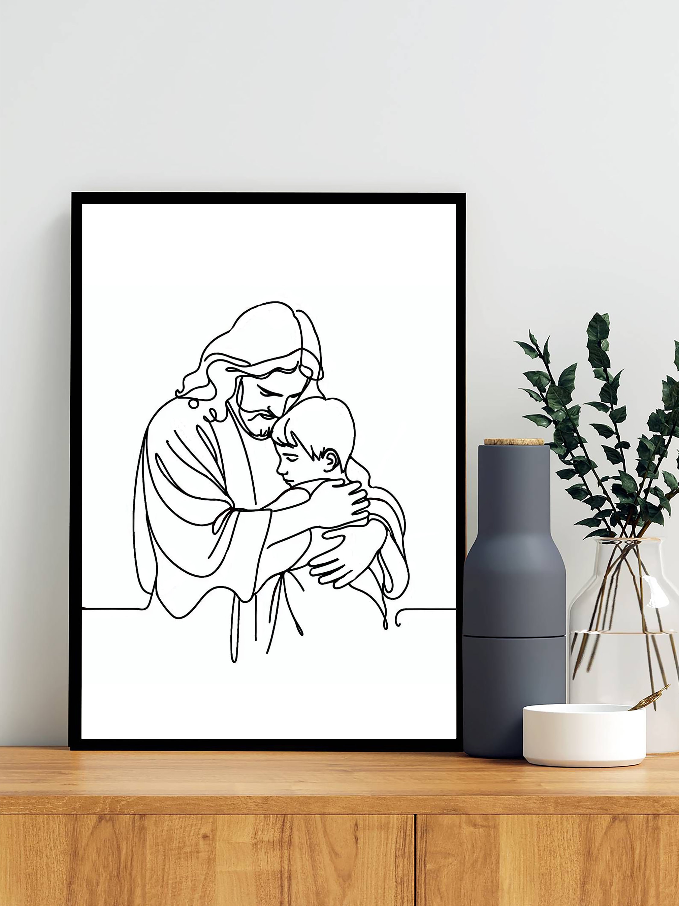 Jesus and Boy Art, Christian Picture, Lds Baptism Gift Boy, One Line ...