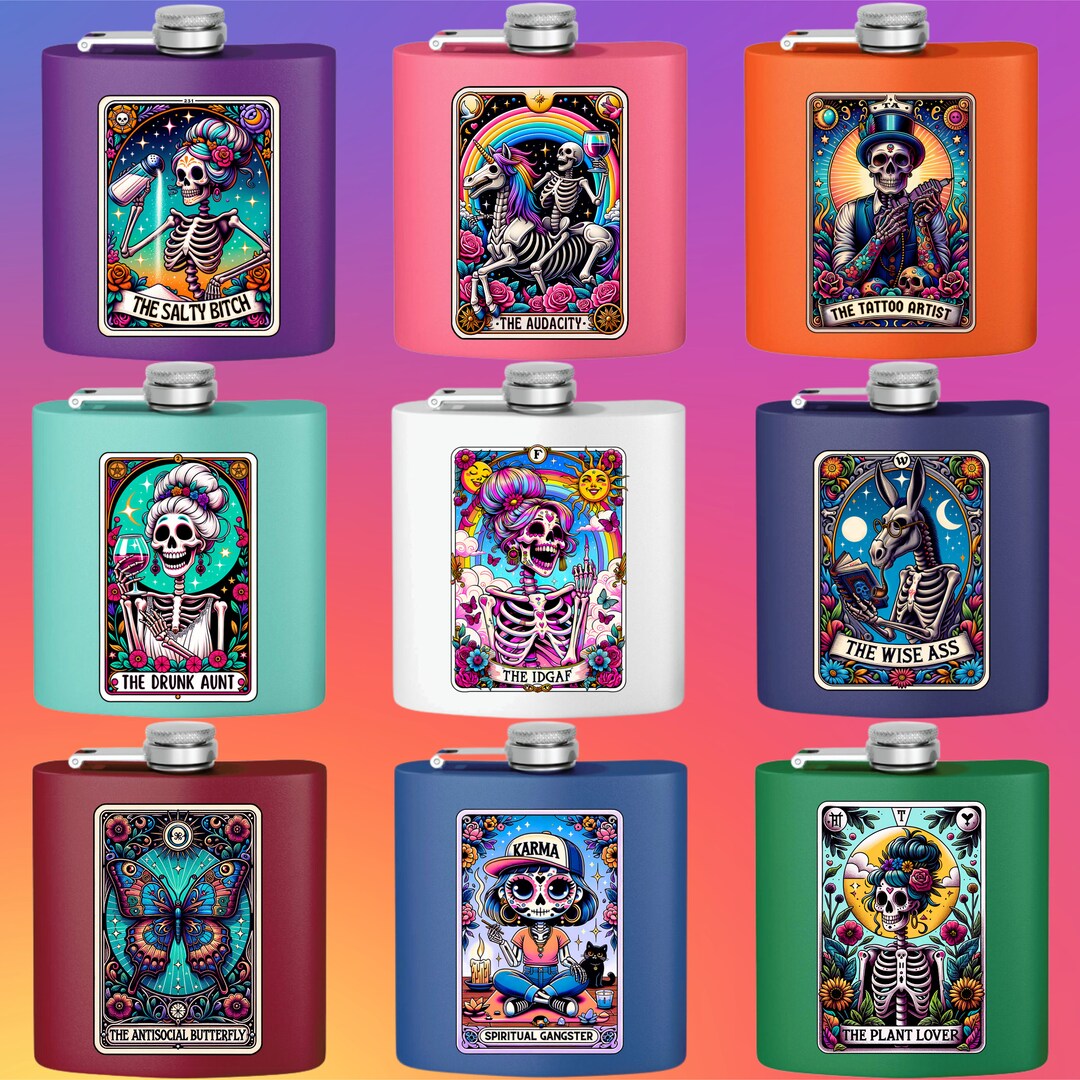 Custom Tarot Card Flask, Personalized Hip Flask Beverage Holder, Beach ...