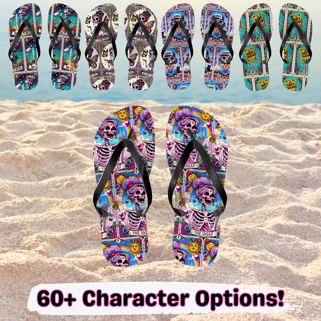 Custom Tarot Card Flip Flops, Outdoor Slides, Skeleton Character Thongs ...