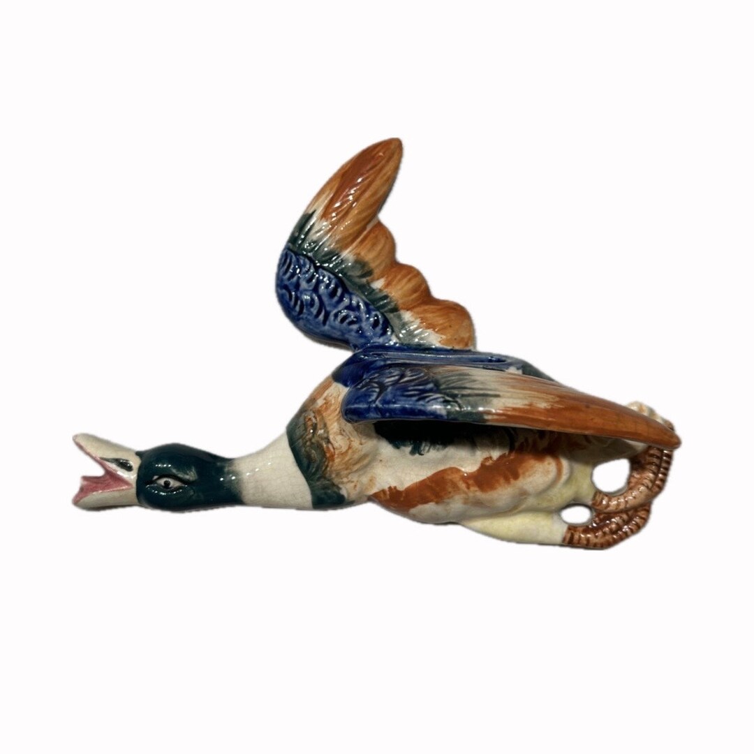 DAN the Vintage Mallard Duck Ceramic Wall Pocket Planter, Flying Duck ...