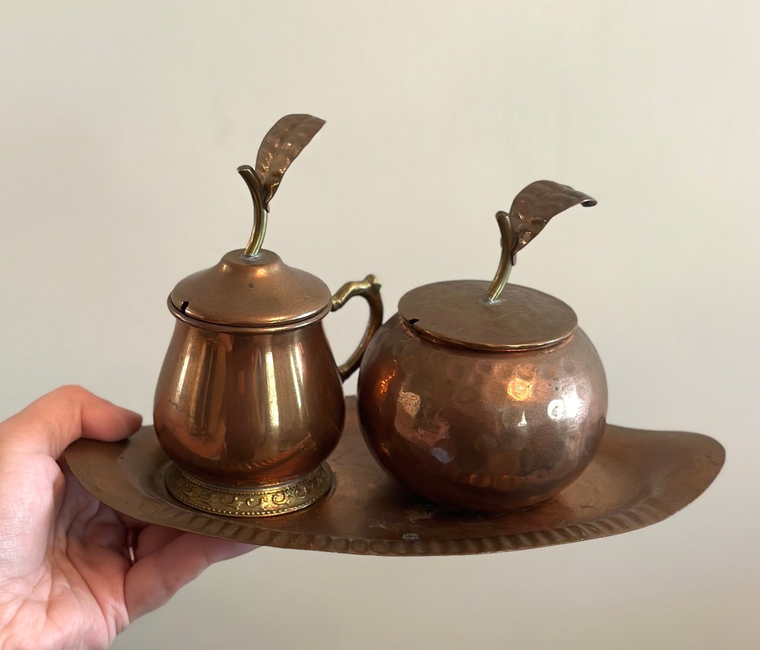 RARE Copper Cream & Sugar Tea Set on Tray, Charming Vintage Eclectic ...