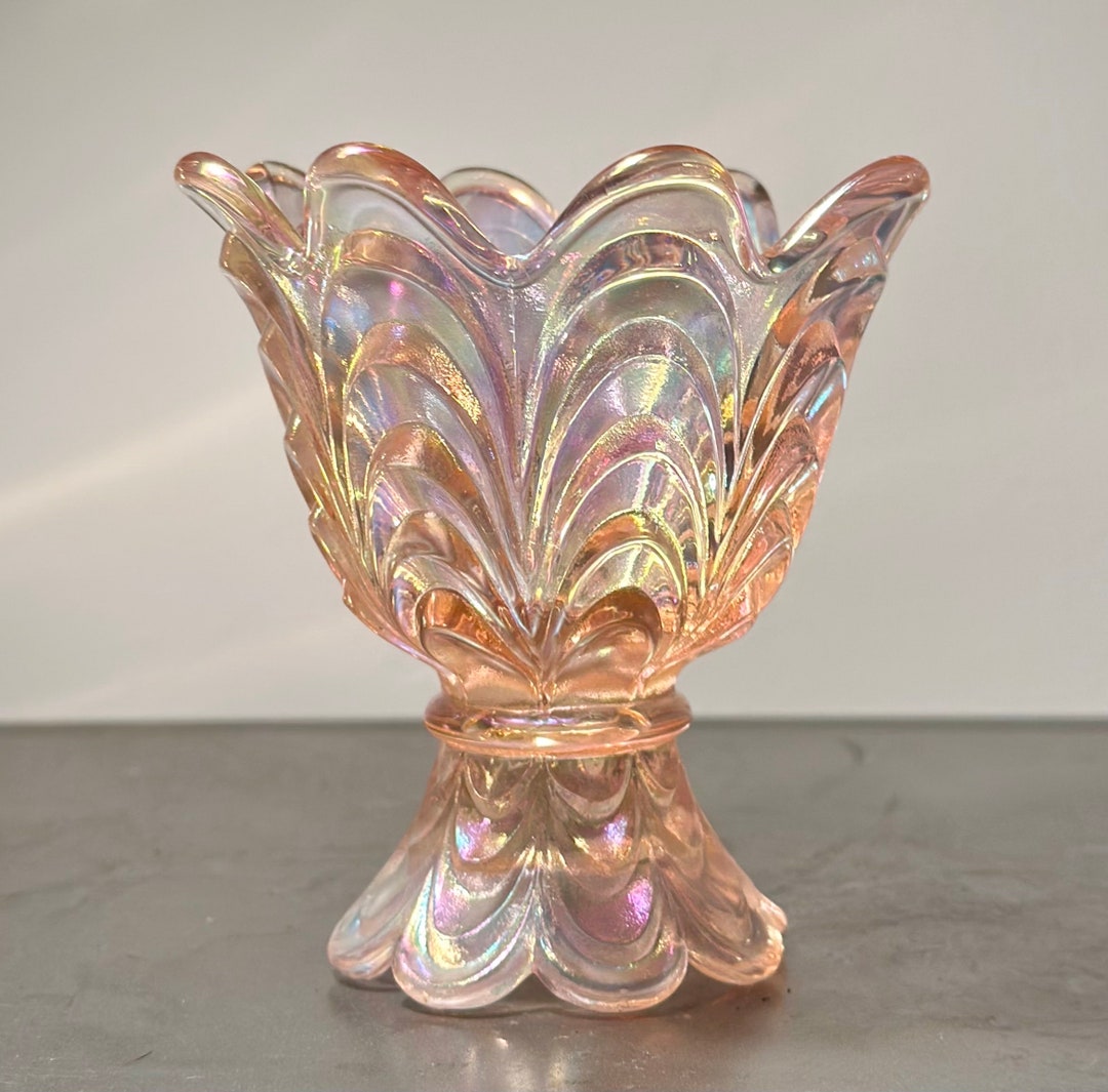 Vintage Fenton Iridescent Pink Footed Candy Dish, Votive Candle Holder ...