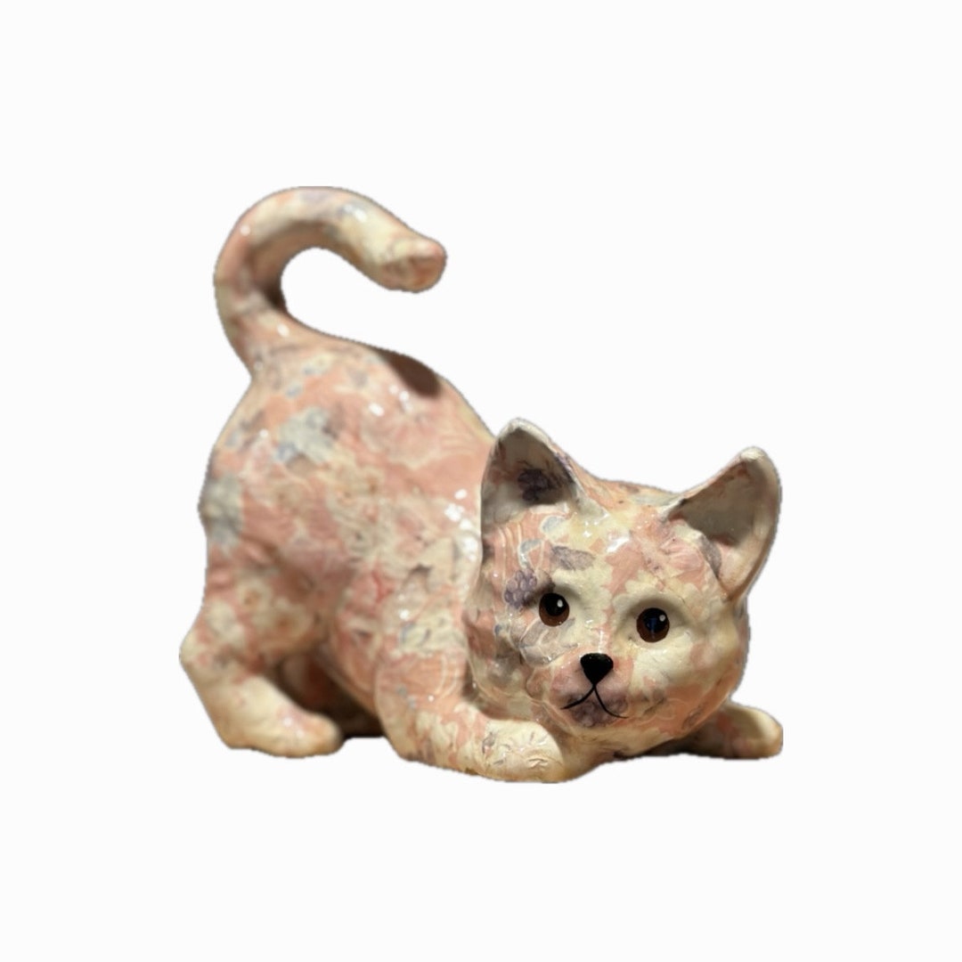 PEACHES the Decoupage Pastel Floral Patchwork Cat Figurine, French ...