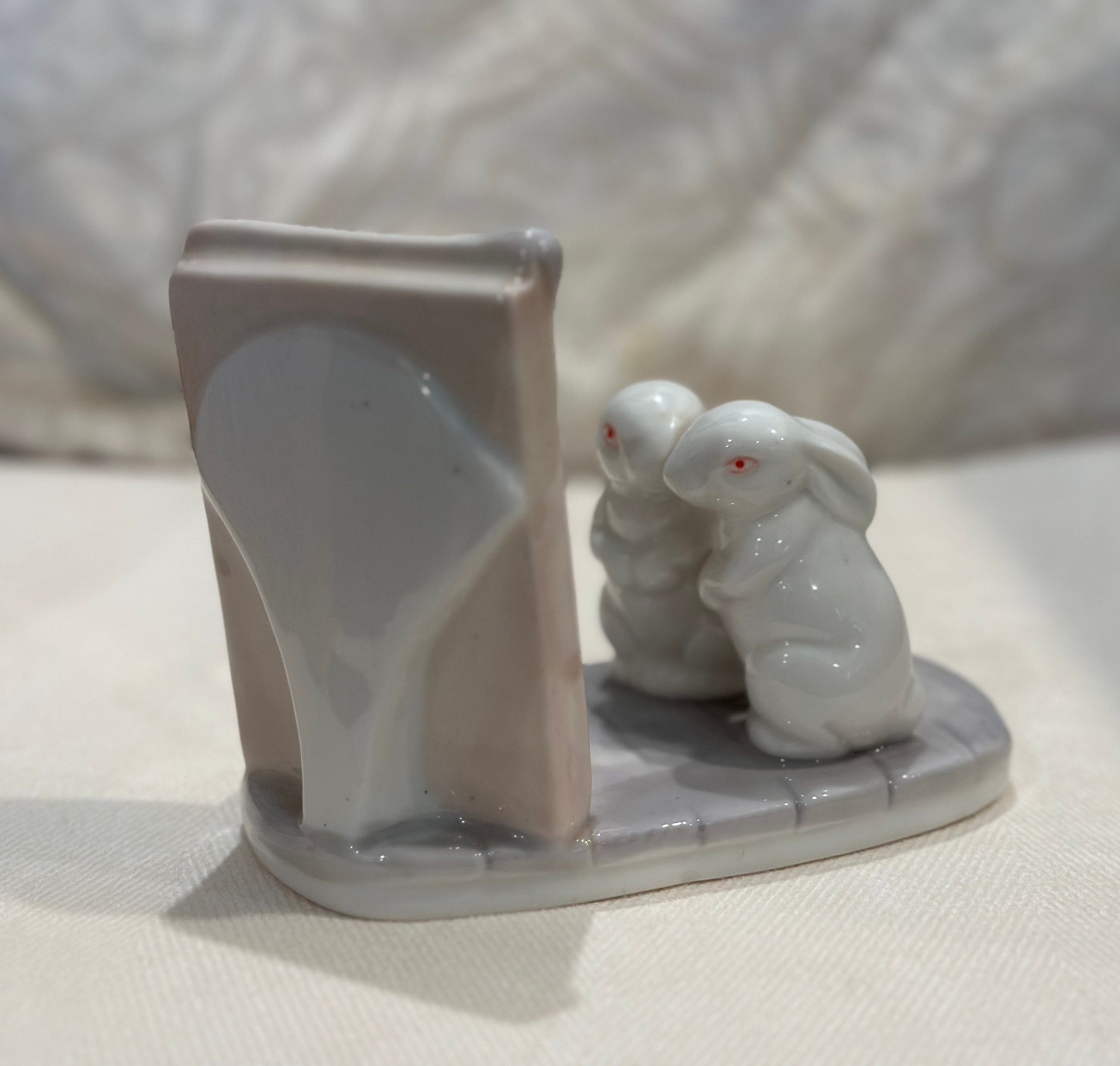 Rabbit Figurine: Two Bunnies Looking at Reflections in the Mirror ...