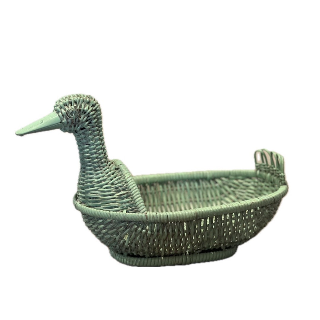 DALE the Teal Blue Wicker Duck Basket, Vintage Decorative Woven Decor ...