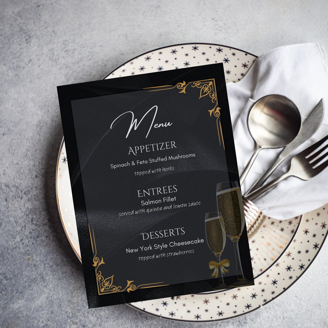 Luxury Dinner Menu Template, Modern Menu Template, Digital Download ...