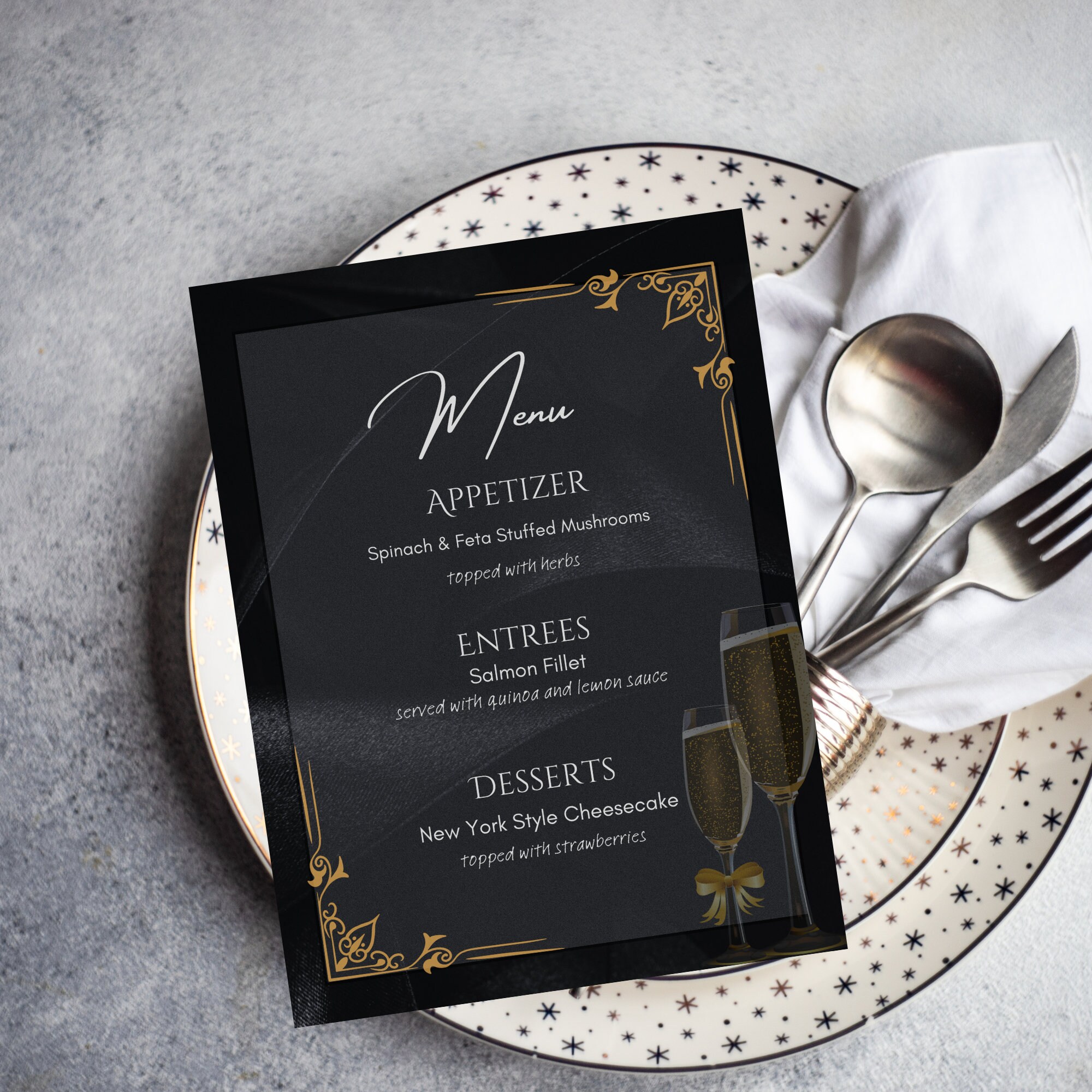 Luxury Dinner Menu Template, Modern Menu Template, Digital Download ...