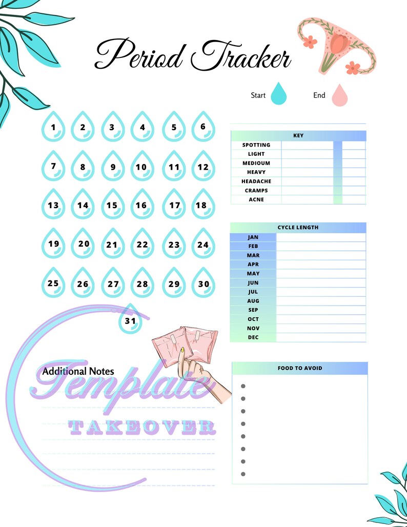 Period Tracker Printable | Menstrual Cycle Tracker | Health and ...