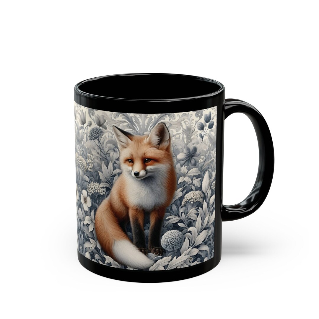 Red Fox Mug William Morris Style Coffee Cuppa Floral Cottagecore Mug ...