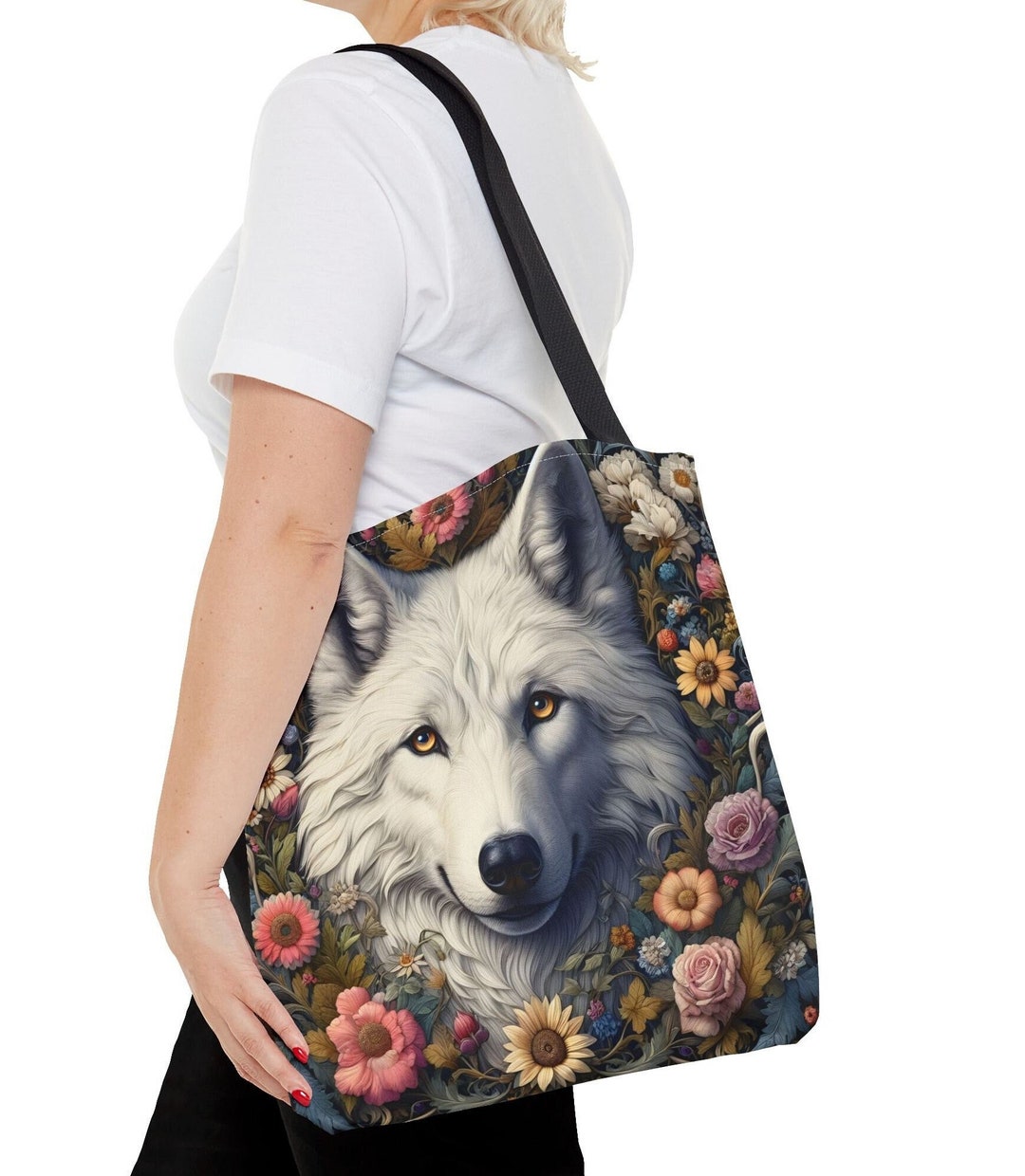 Floral Wolf Tote Bag: William Morris Style Print - Etsy