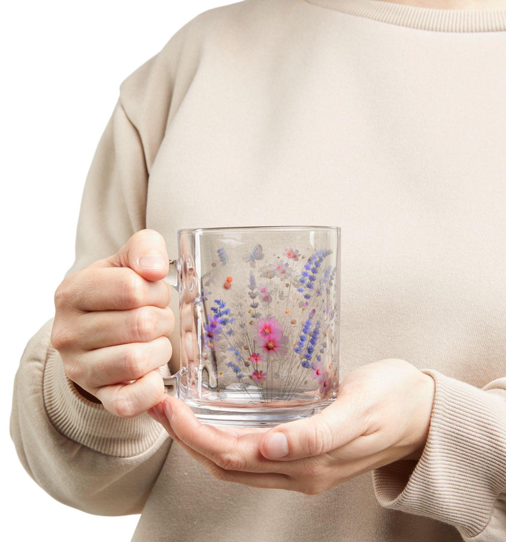 Pressed Flowers Glass Mug, Floral Cup for Tea, Coffee, Hot Cocoa ...