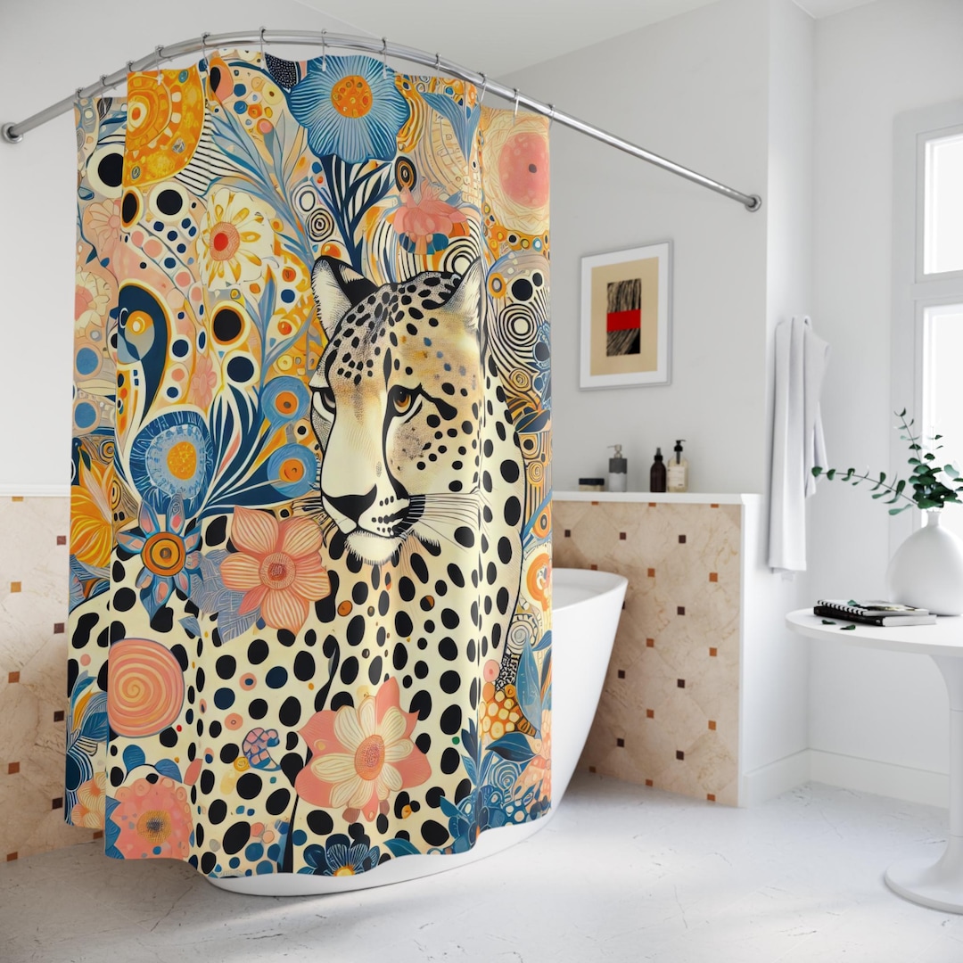 Gustav Klimt Cheetah Shower Curtain Klimt Inspired Colorful Animal ...