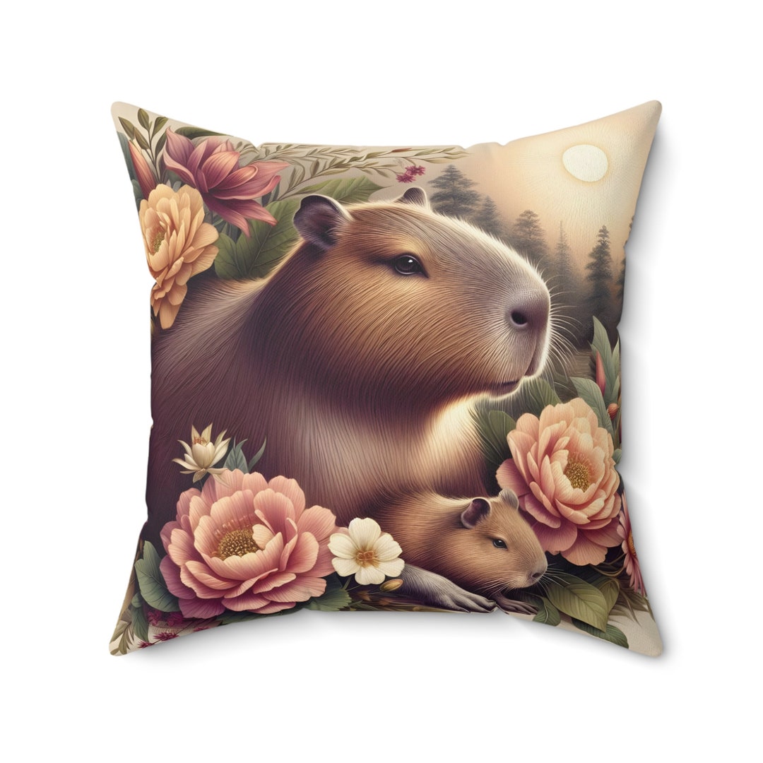Cute Capybara Mother and Baby Cushion Throw Pillow Cute Animals Pillow ...