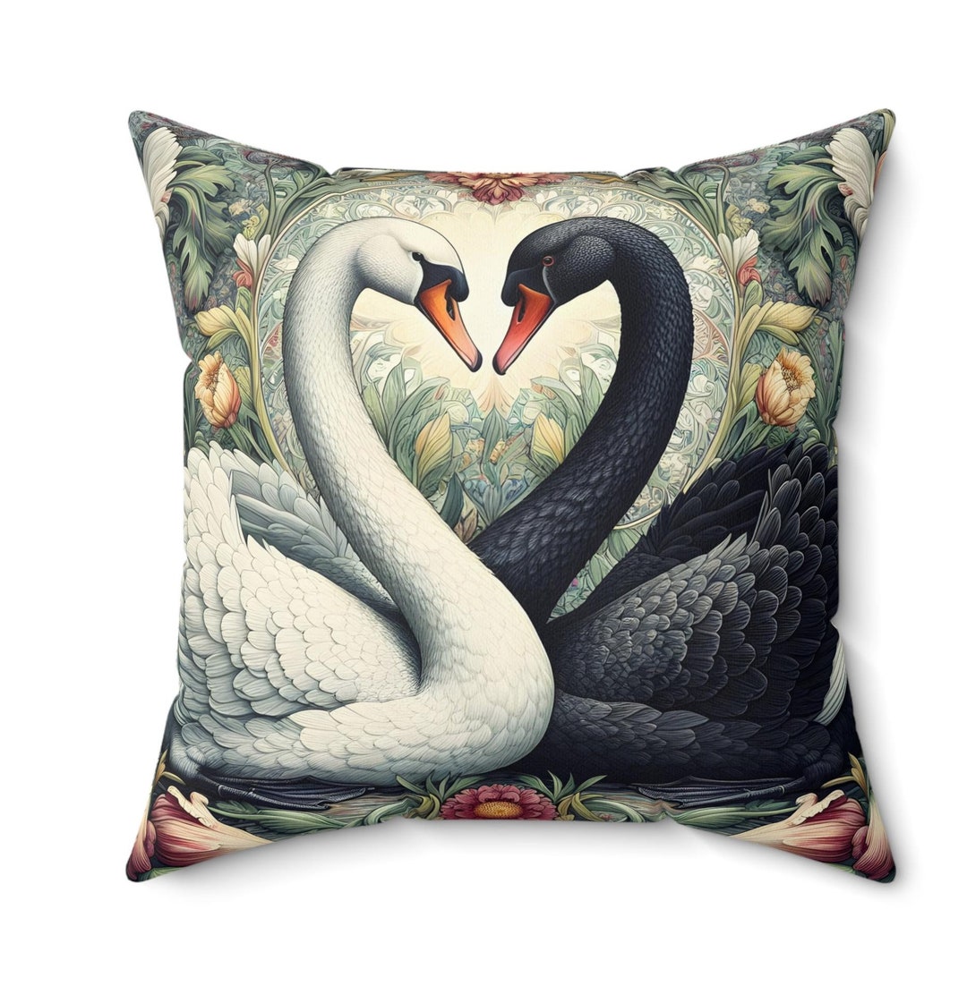 Swans Pillow William Morris Inspired Throw Cushion Retro Cottage Core ...