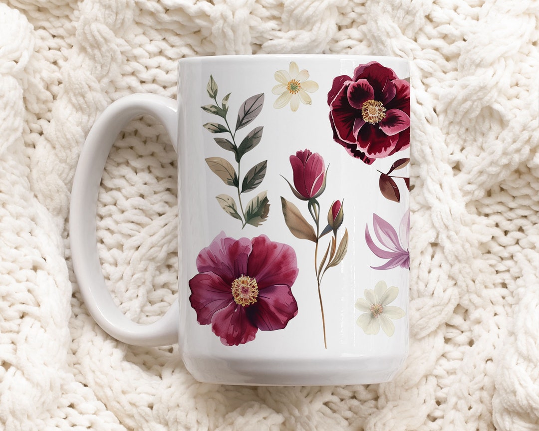 Cottagecore Mug, Boho Floral Mug, Pressed Flowers Coffee Mug, Botanical ...