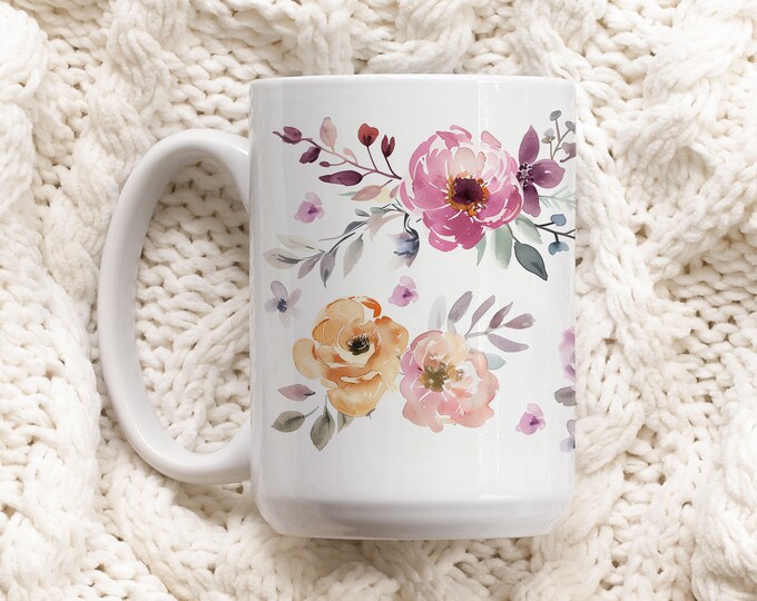 Pressed Flowers Mug, Coffee Cup Floral Design, Pastel Floral Nature Mug ...