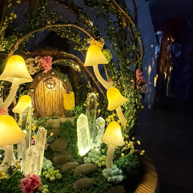 Fairy Door Night Light With Glowing Crystal, Enchanted Forest Mushroom ...