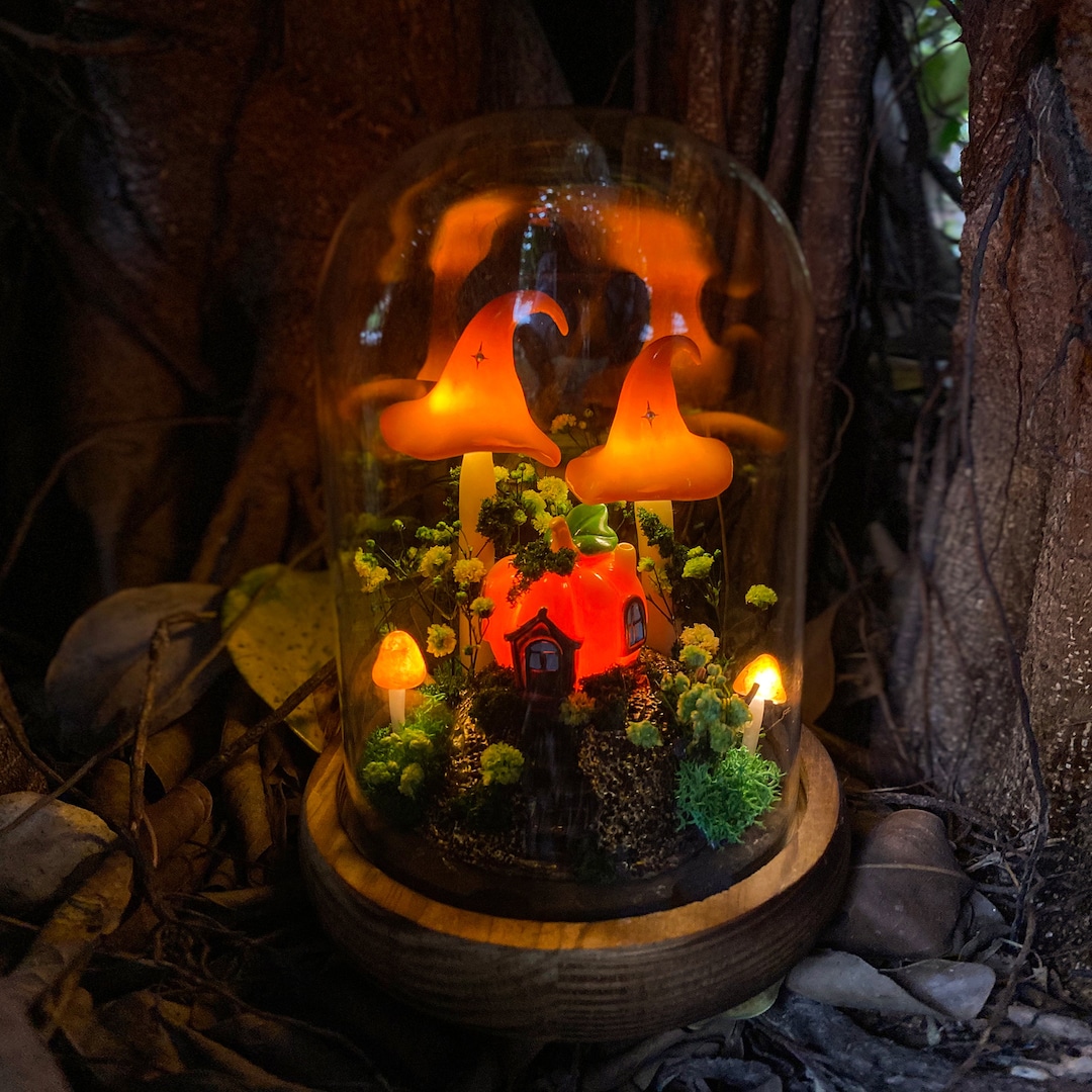 Enchanted Pumpkin Cottage Mushroom Lamp Fantasy Woodland Night Light ...