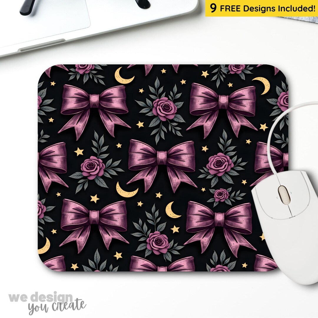 Coquette Ribbon Floral Mouse Pad Sublimation PNG, Gothic Floral ...